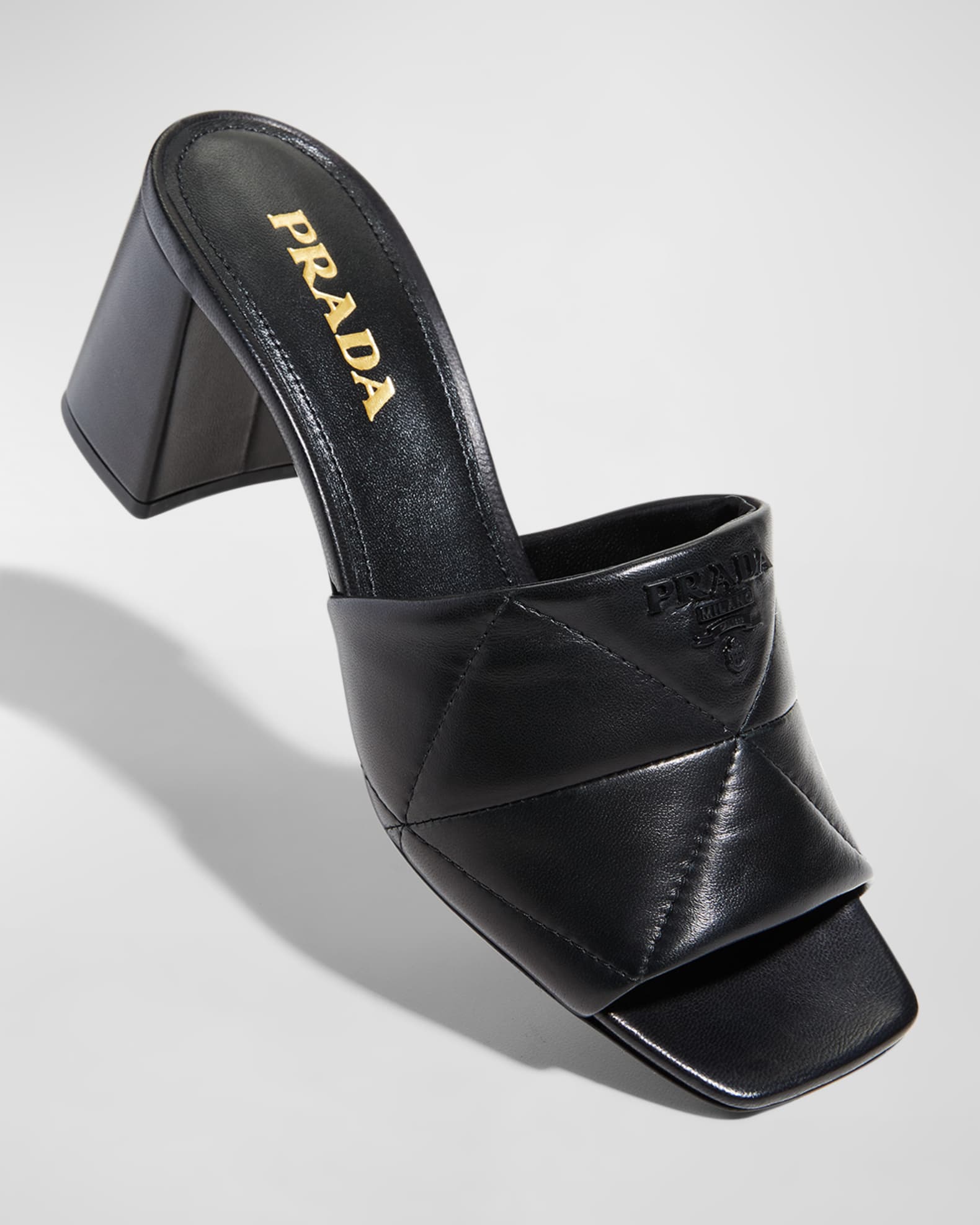 Prada Quilted Leather Block-Heel Slide Sandals | Neiman Marcus