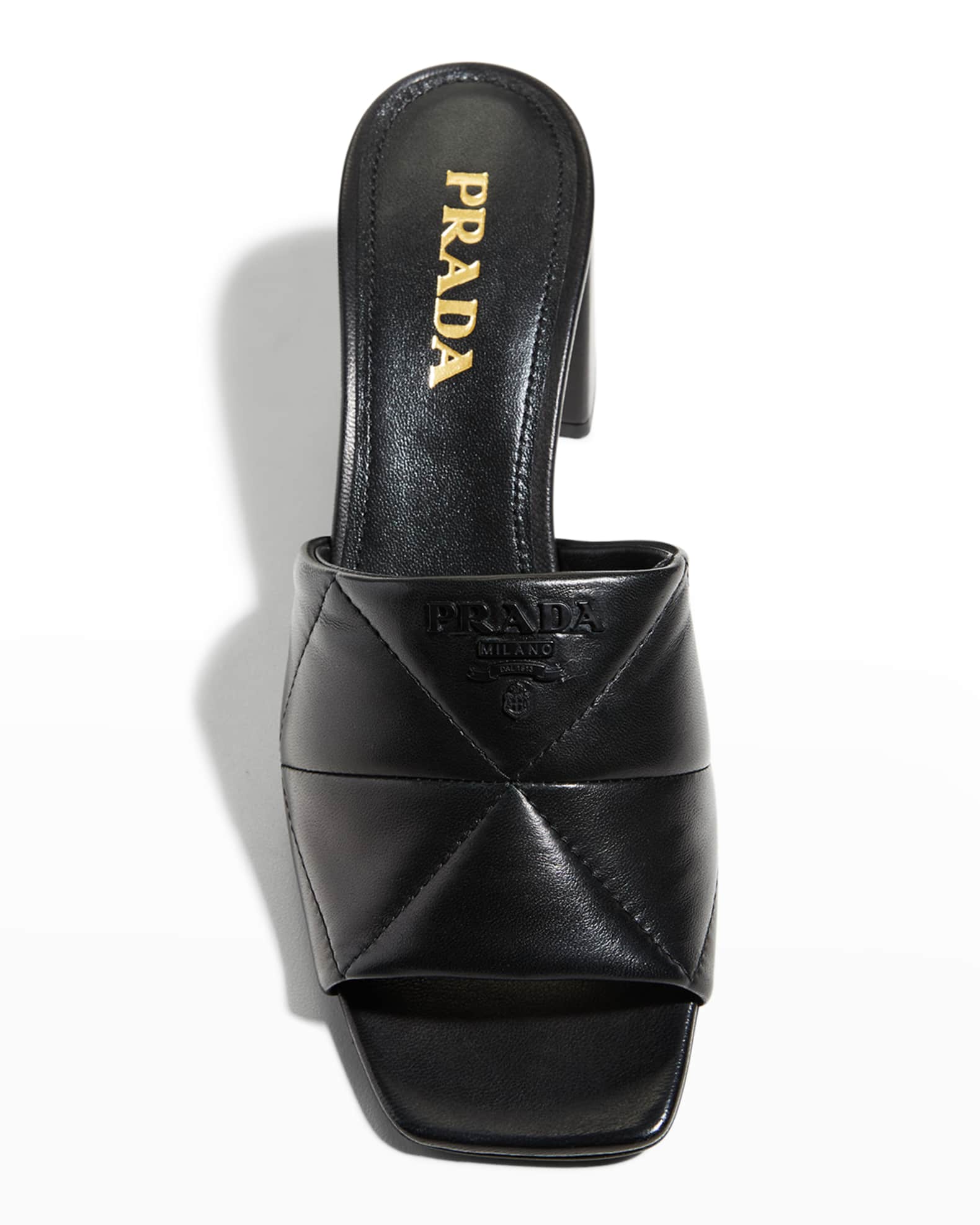 Prada Quilted Leather Block-Heel Slide Sandals | Neiman Marcus