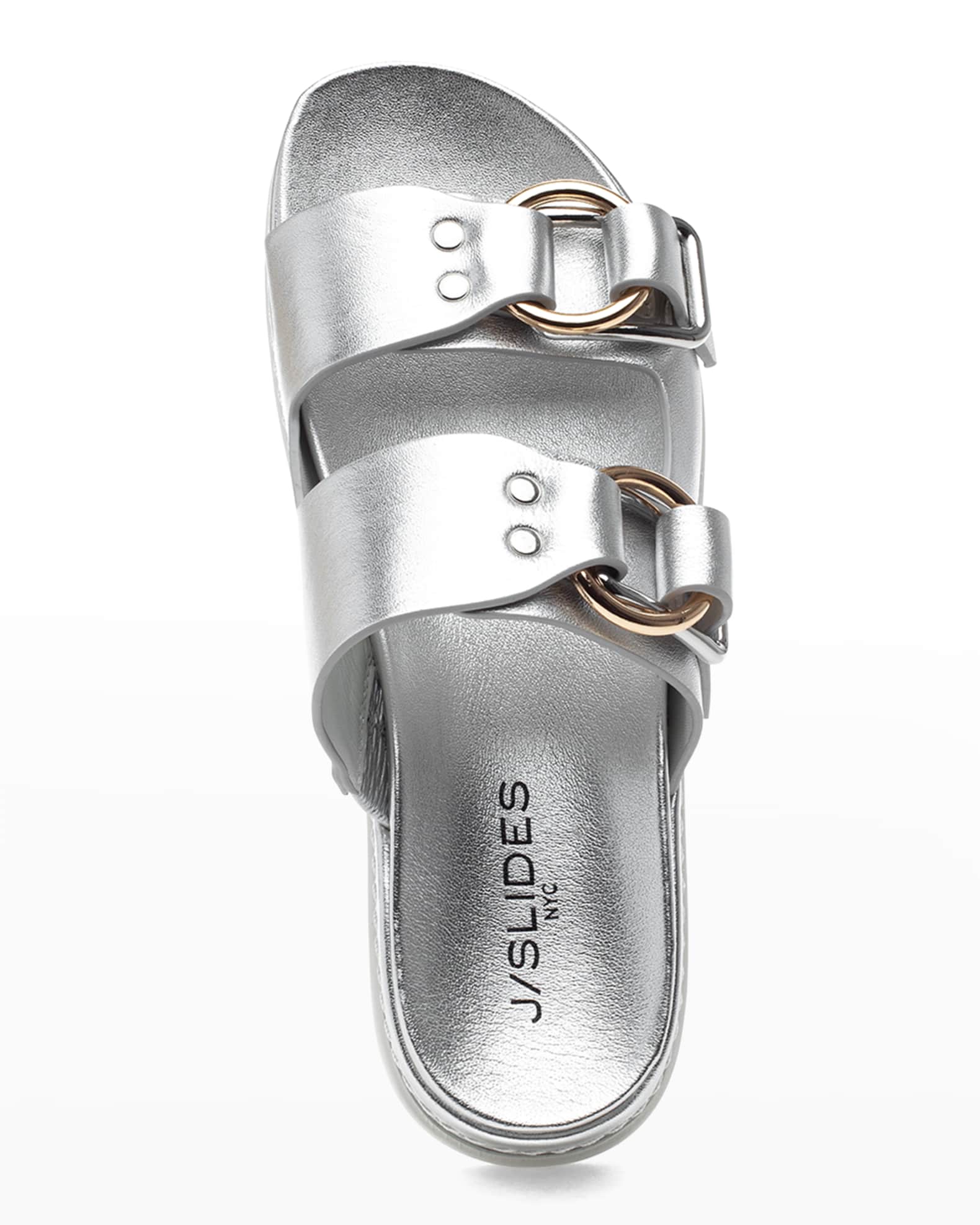 JSlides Baha Leather Double-Buckle Slide Sandals | Neiman Marcus