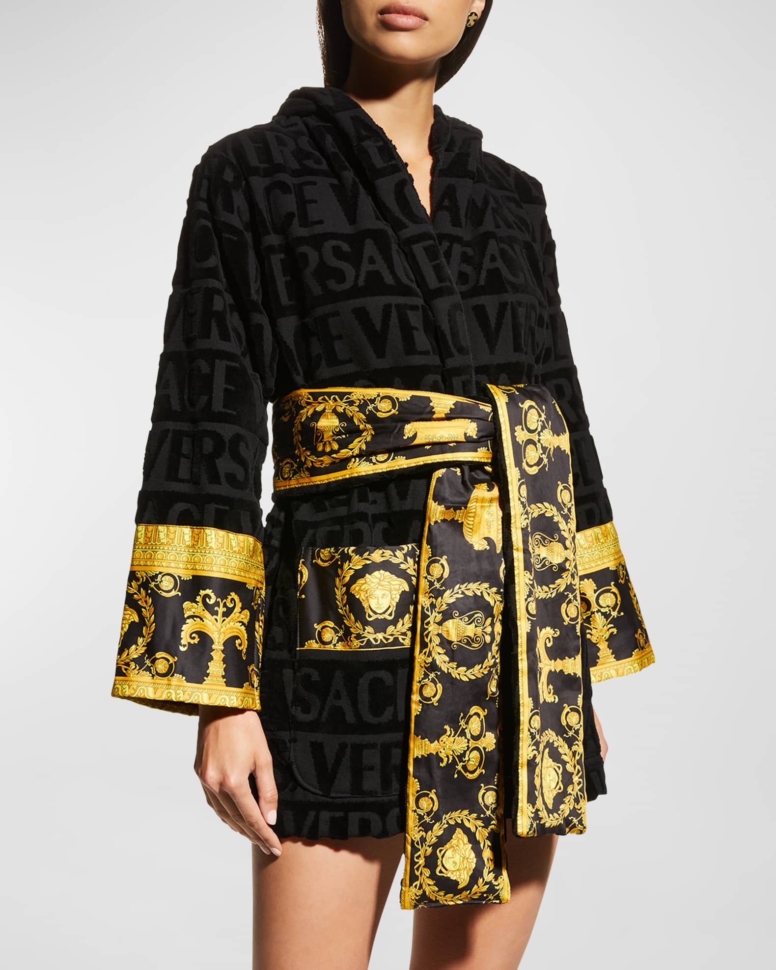 Versace I Heart Baroque Hooded Short Bathrobe | Neiman Marcus
