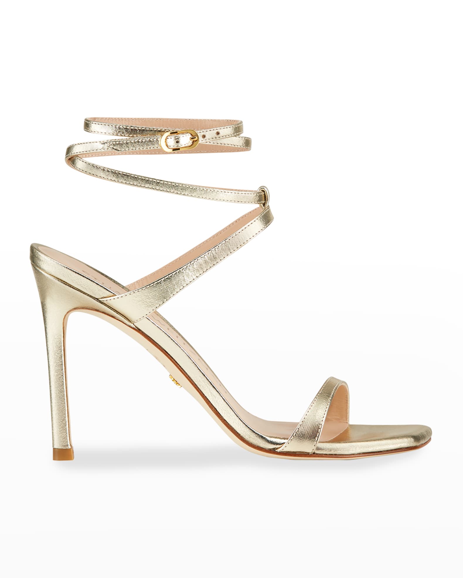 Stuart Weitzman Ellsie 100 Metallic Strappy Stiletto Sandals | Neiman ...