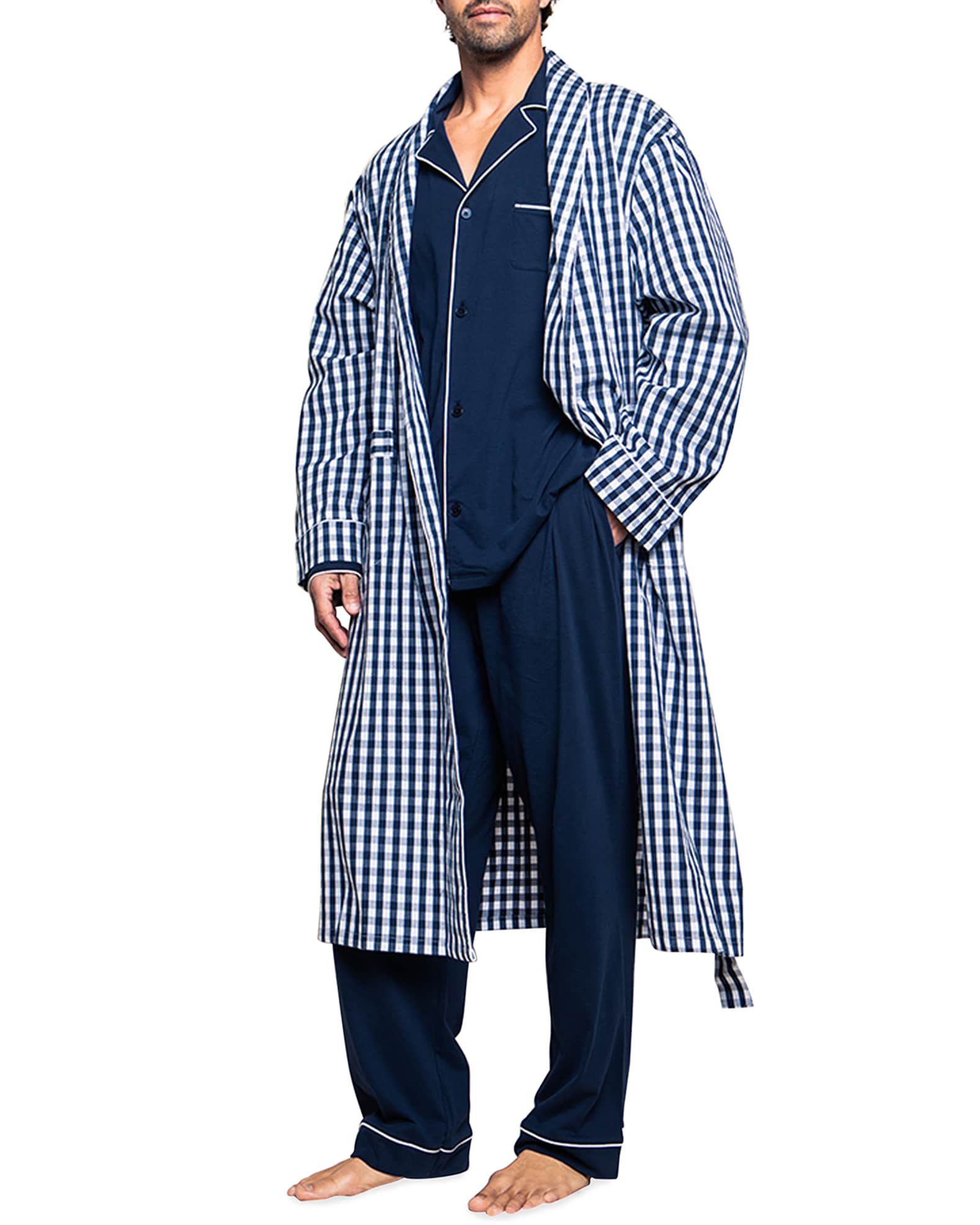 Petite Plume Men's Gingham Cotton Robe | Neiman Marcus