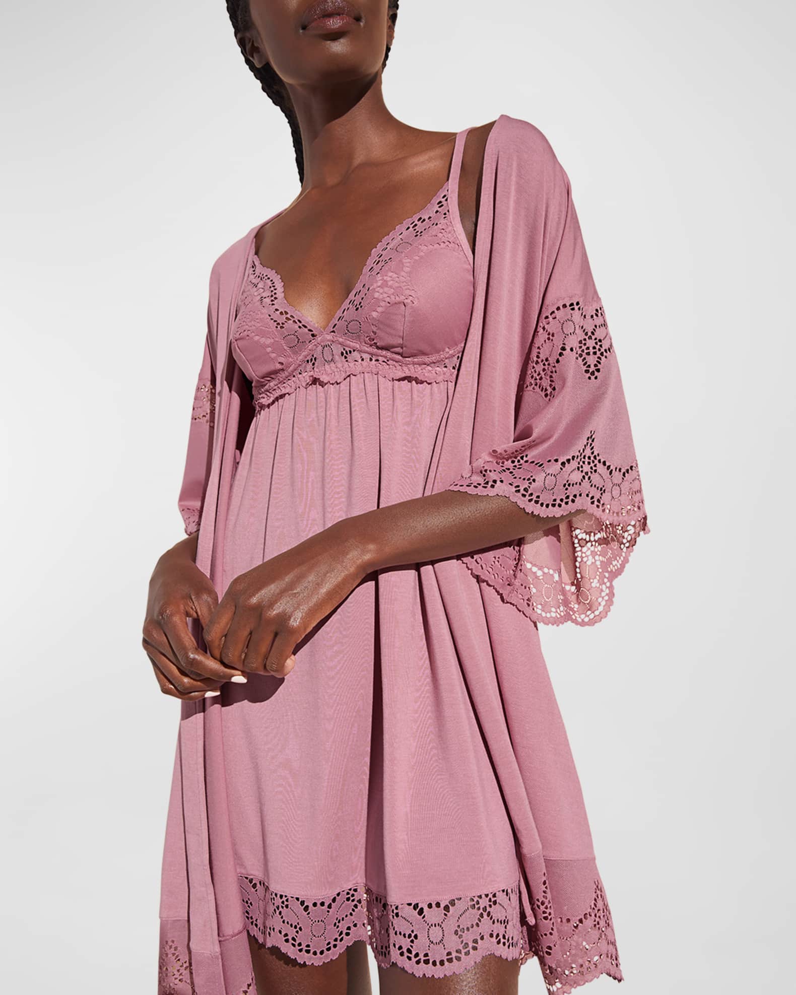 Eberjey Beatrix Lace-Trim Robe | Neiman Marcus