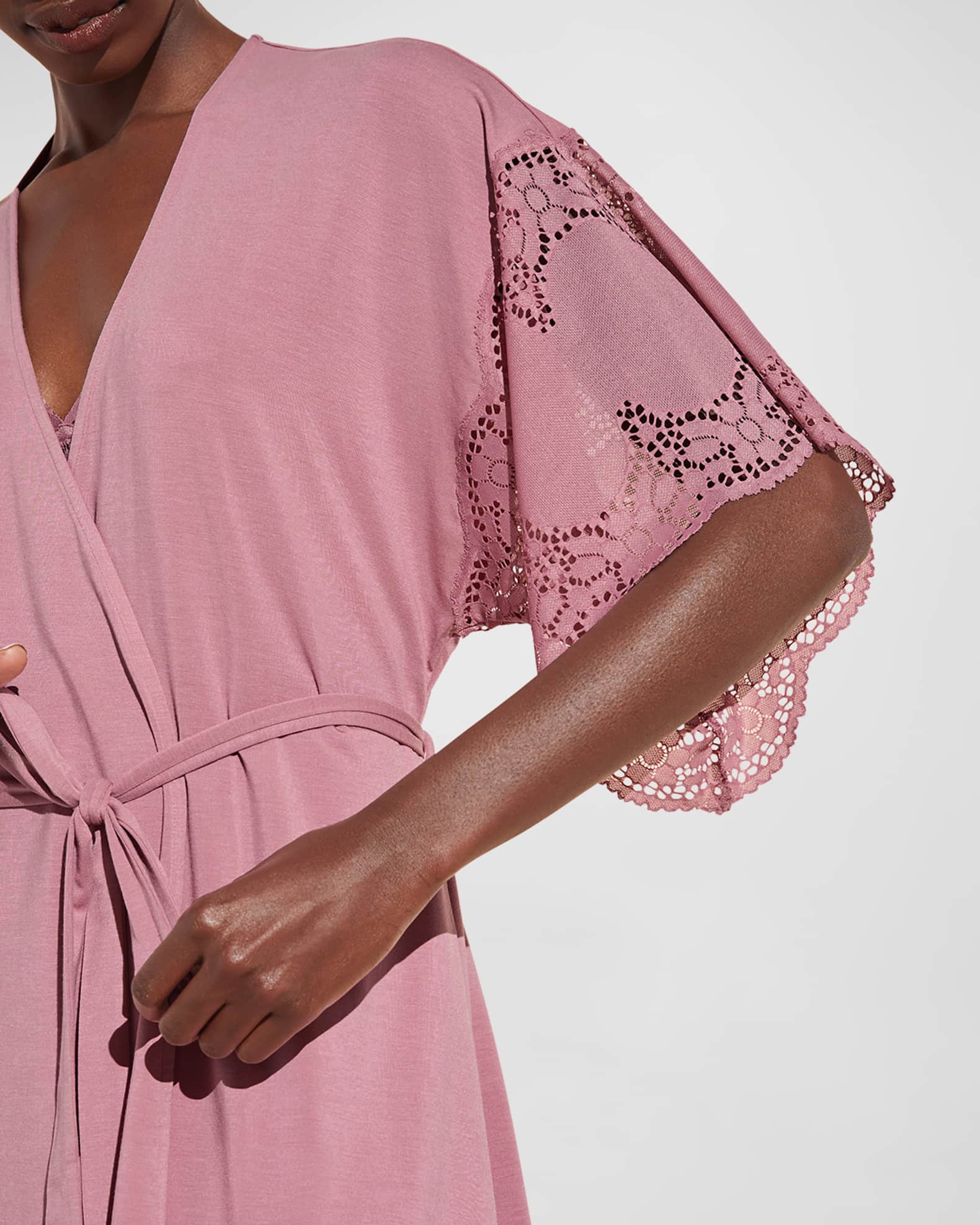 Eberjey Beatrix Lace-Trim Robe | Neiman Marcus