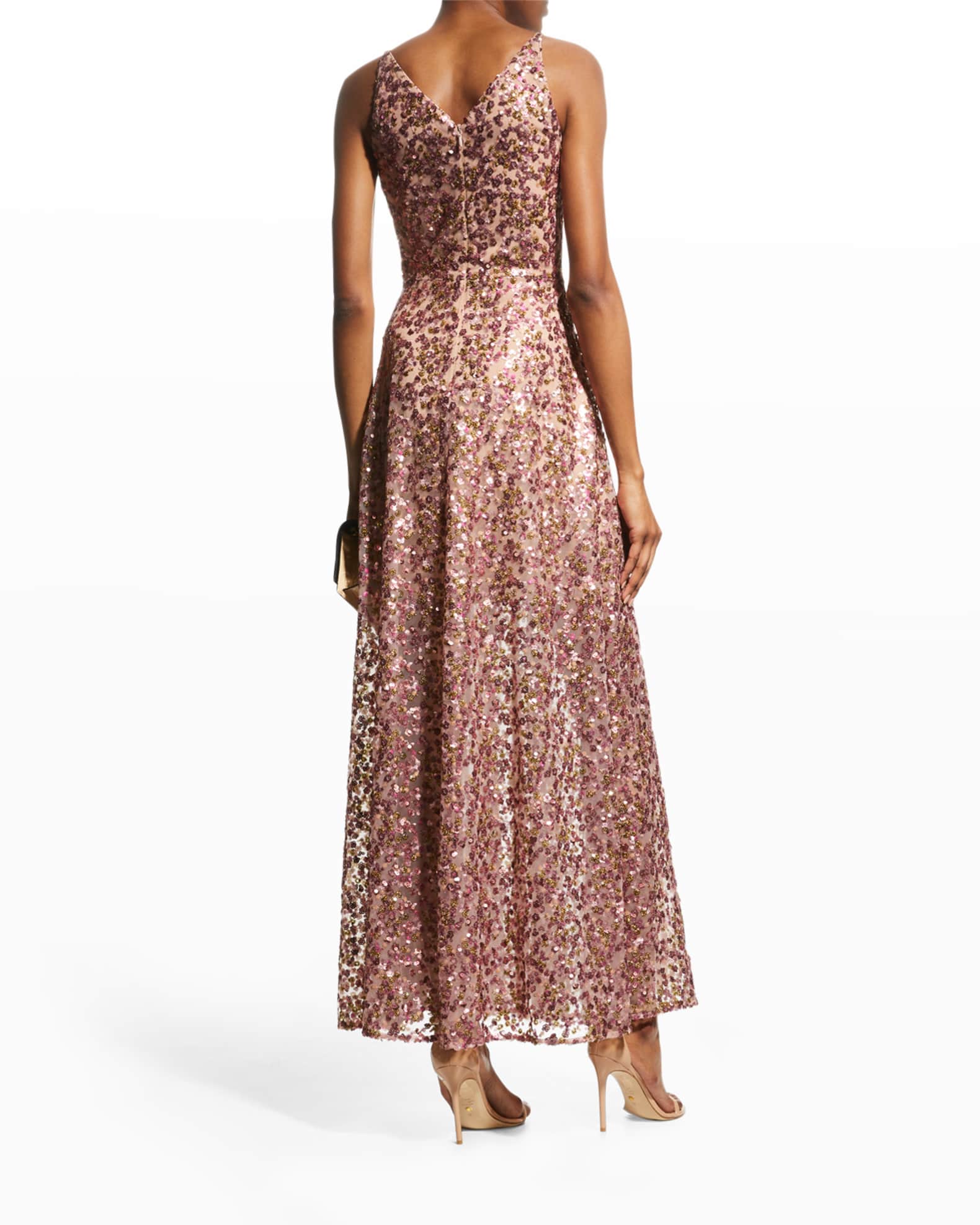 Dress The Population Ariyah V-Neck Sequin A-Line Gown | Neiman Marcus