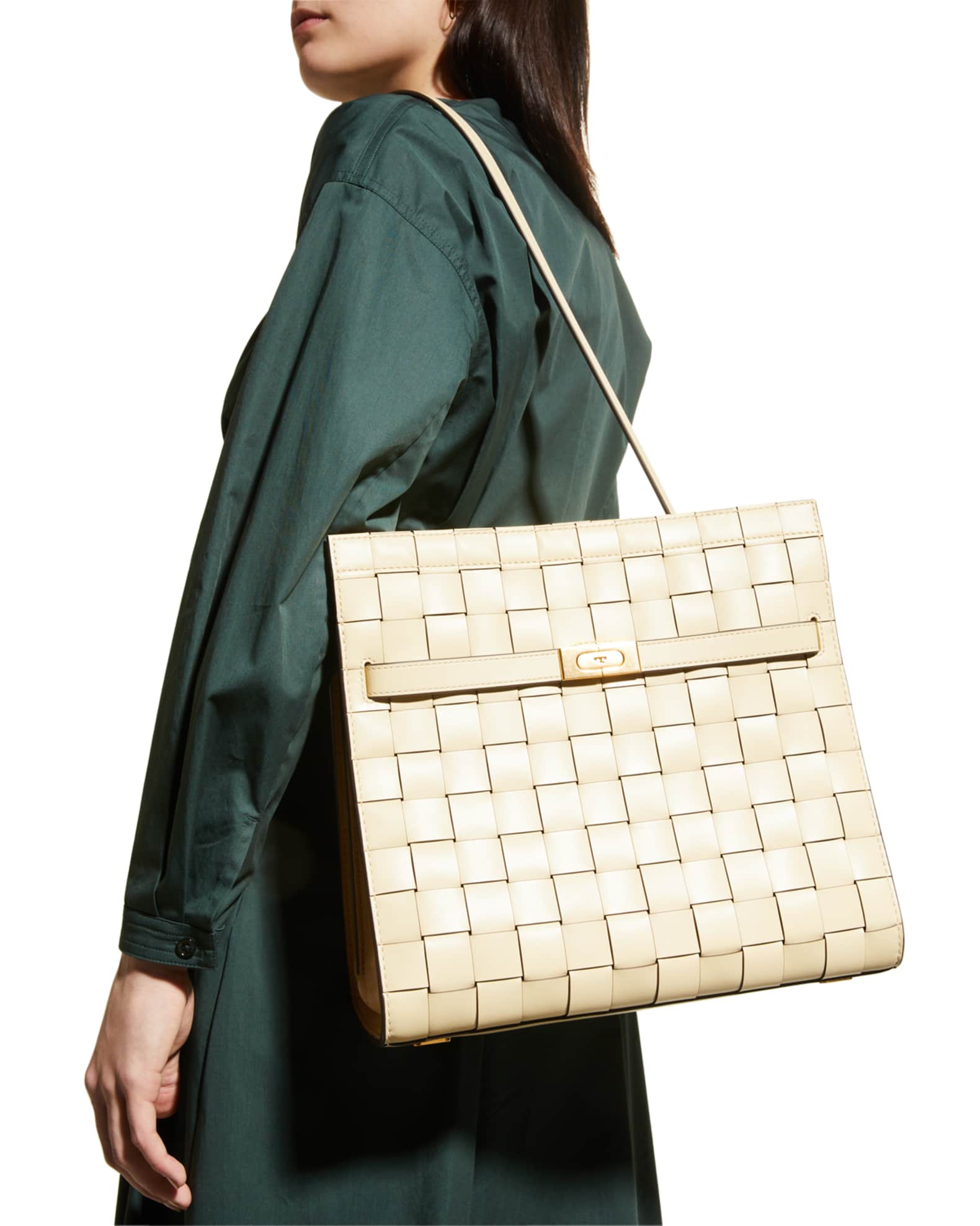 Tory Burch Lee Radziwill Woven Double Satchel Bag | Neiman Marcus