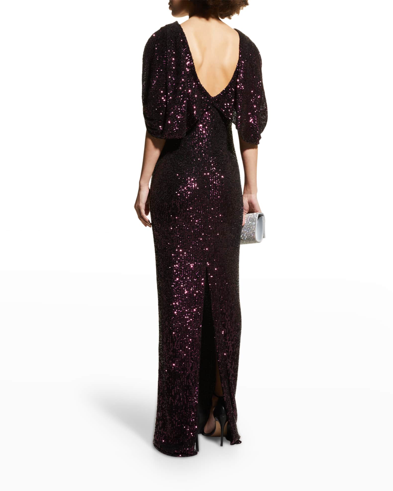 Pamella Roland Sequin Backless Cape Gown | Neiman Marcus