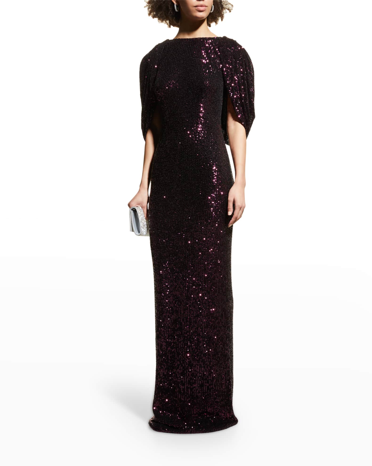 Pamella Roland Sequin Backless Cape Gown | Neiman Marcus