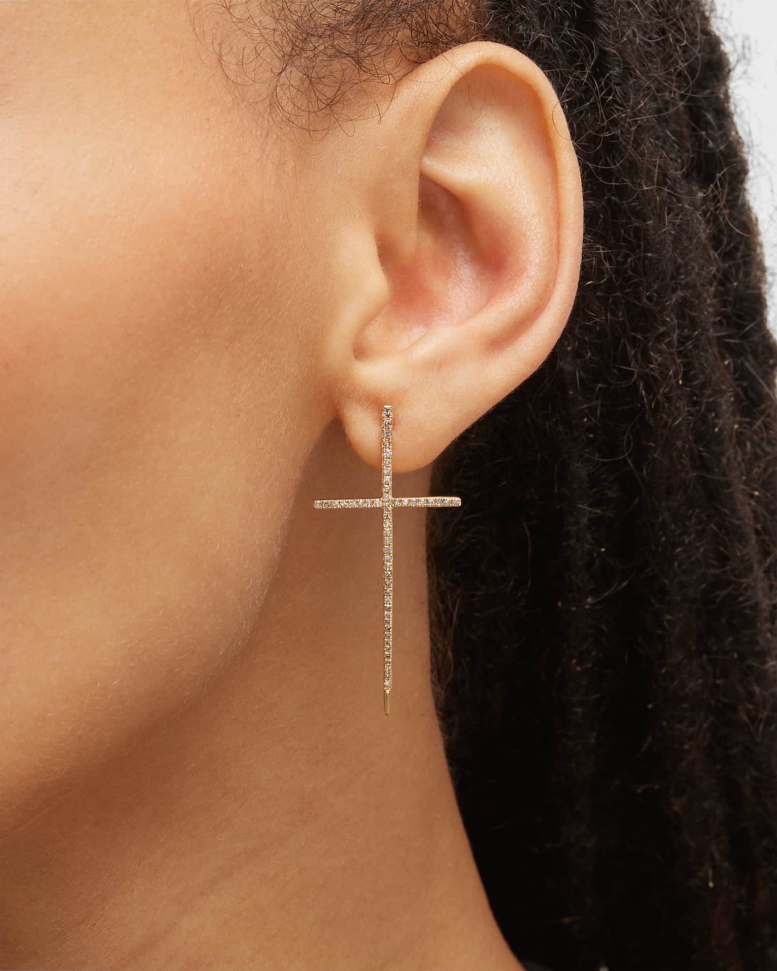 Sheryl Lowe 14K Yellow Gold Pave Cross Spike Earrings | Neiman Marcus