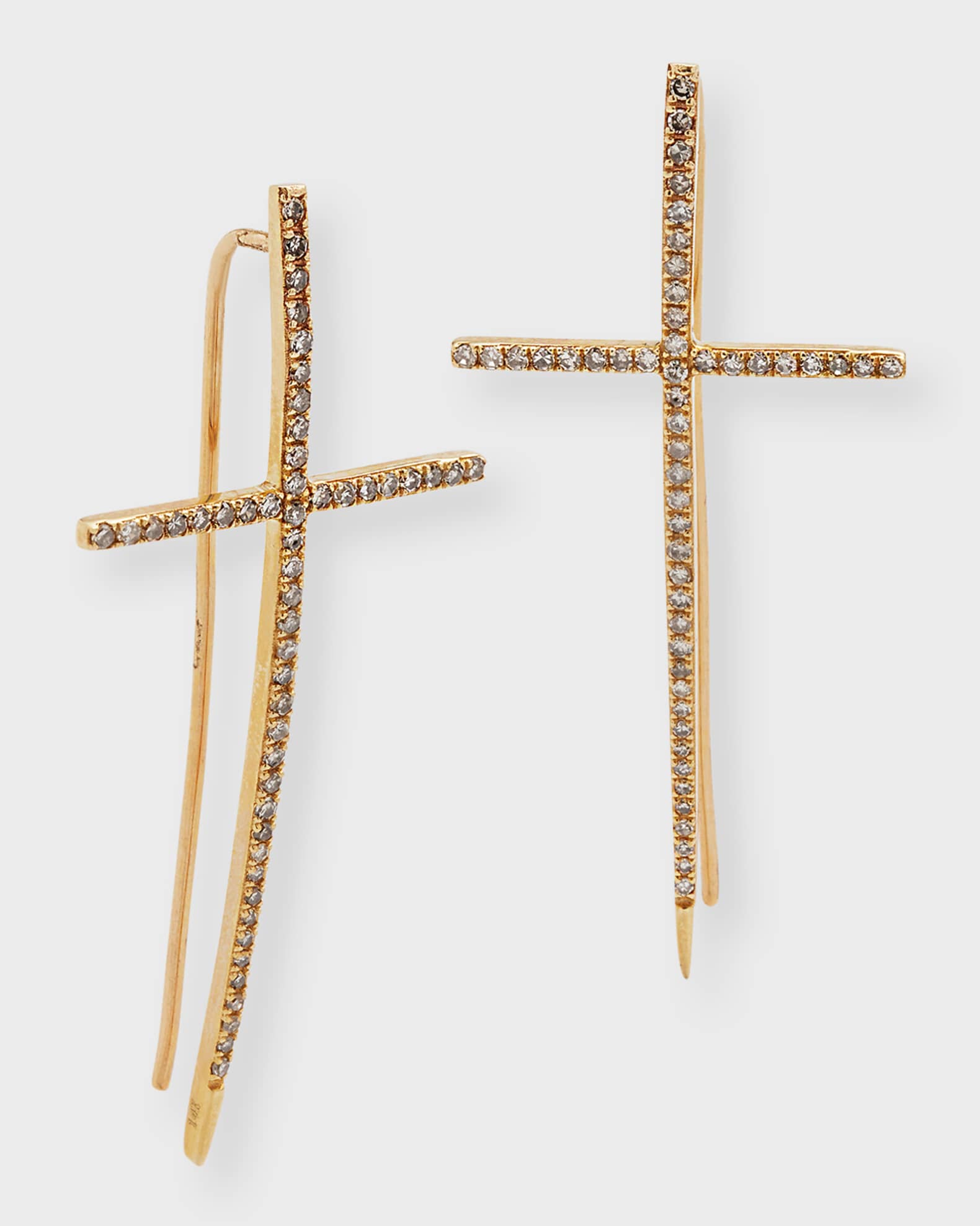 Sheryl Lowe 14K Yellow Gold Pave Cross Spike Earrings | Neiman Marcus