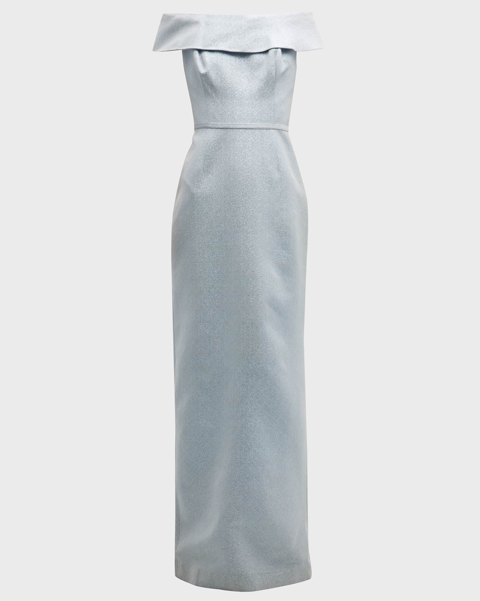 Rickie Freeman for Teri Jon Off-Shoulder Metallic Column Gown | Neiman ...