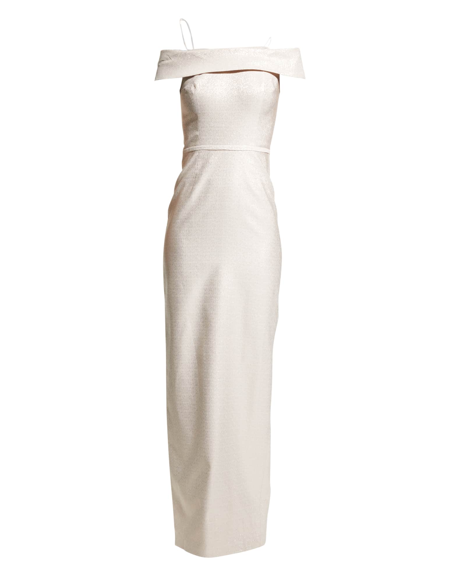 Rickie Freeman for Teri Jon Off-Shoulder Metallic Column Gown | Neiman ...