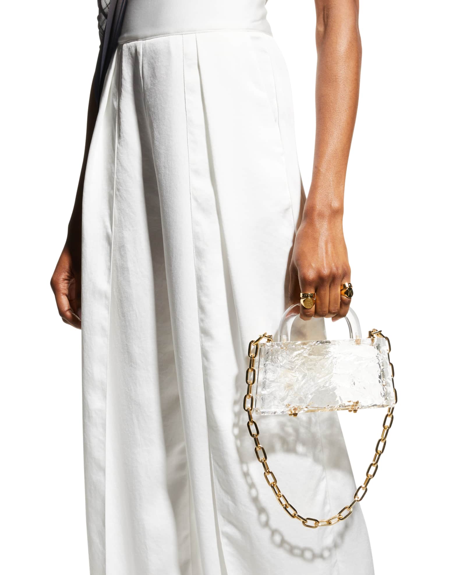 L'Afshar Eva Crushed Ice Clear Acrylic Top-Handle Bag with Chain ...