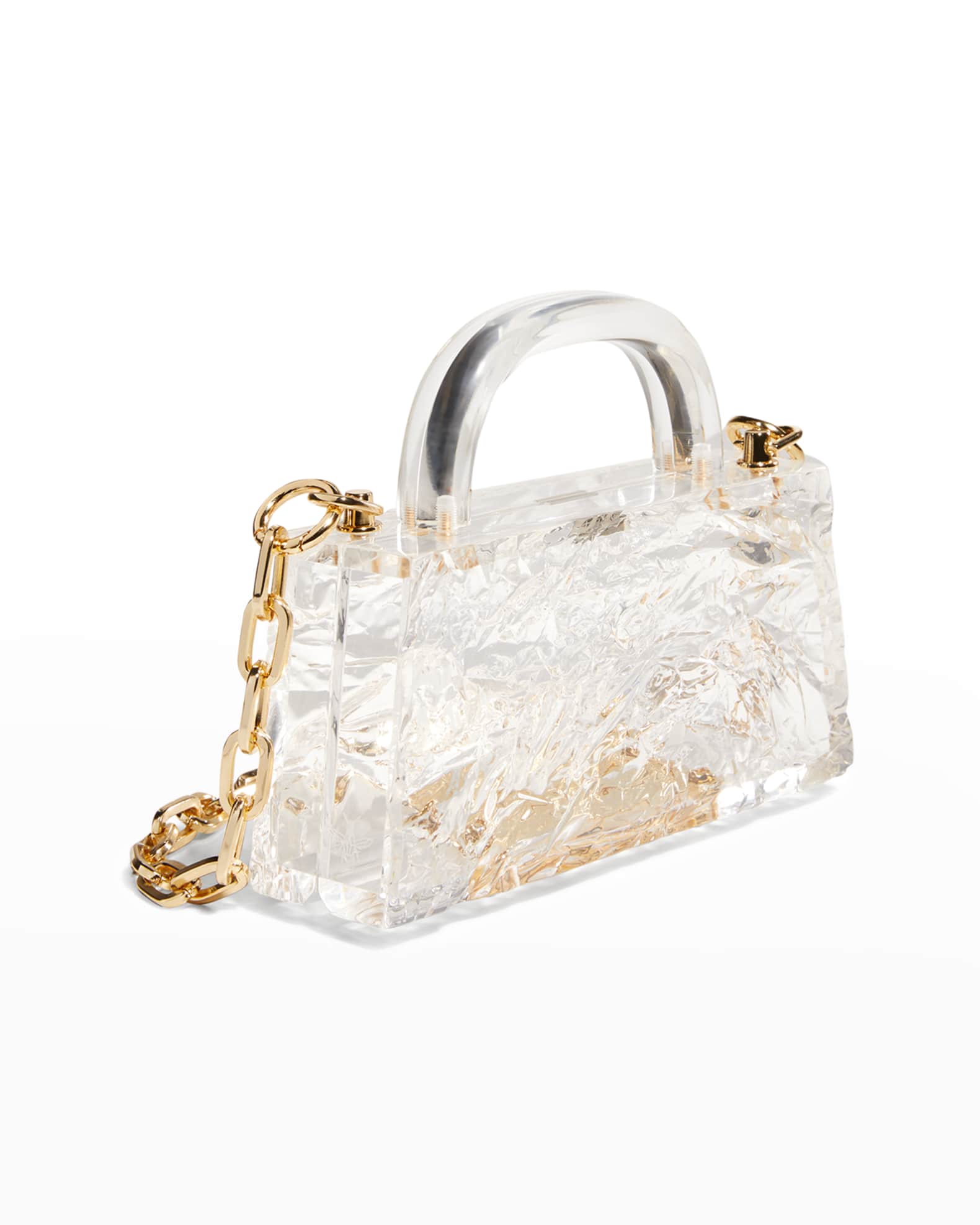 L'Afshar Eva Crushed Ice Clear Acrylic Top-Handle Bag with Chain ...
