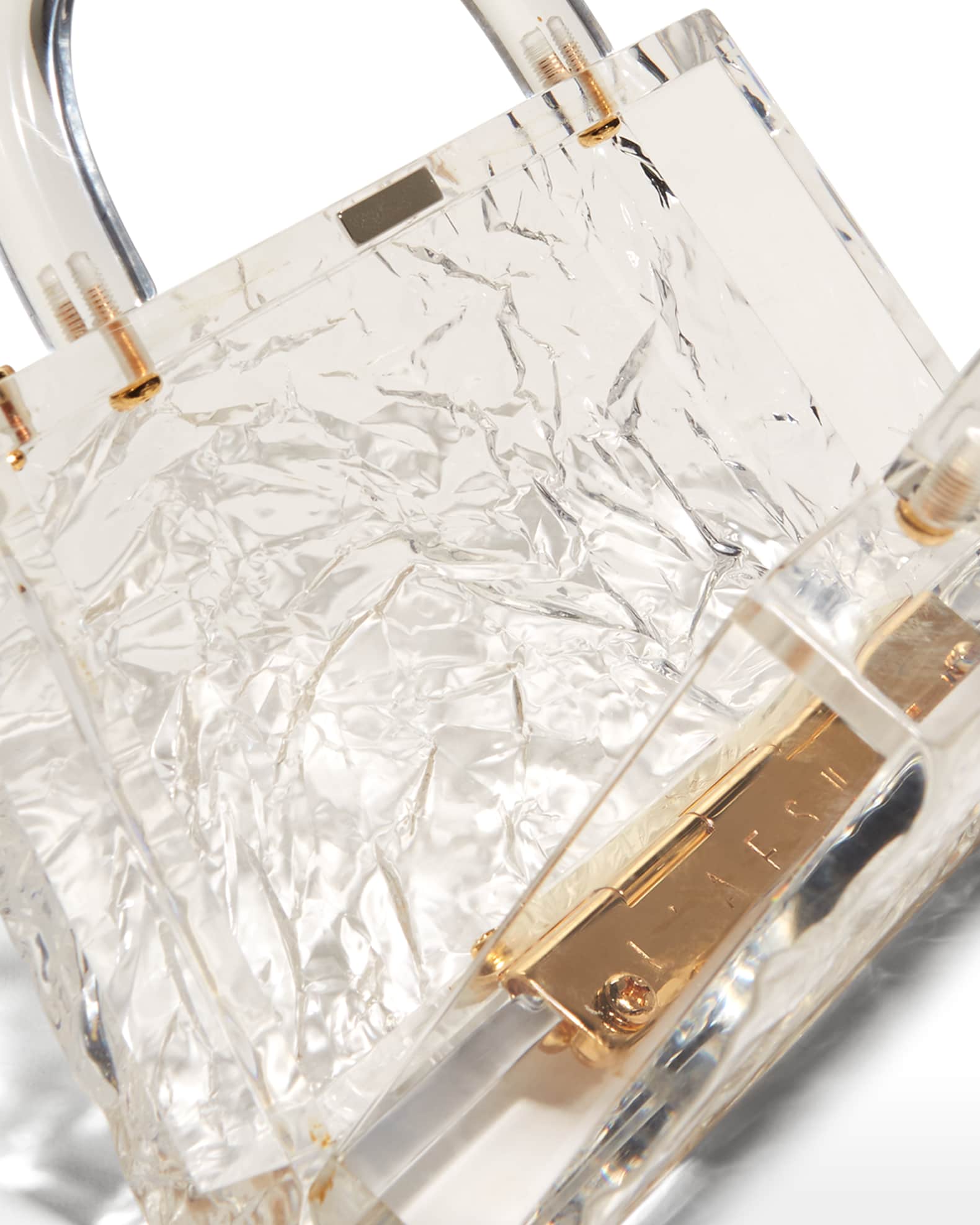 L'Afshar Eva Crushed Ice Clear Acrylic Top-Handle Bag with Chain ...