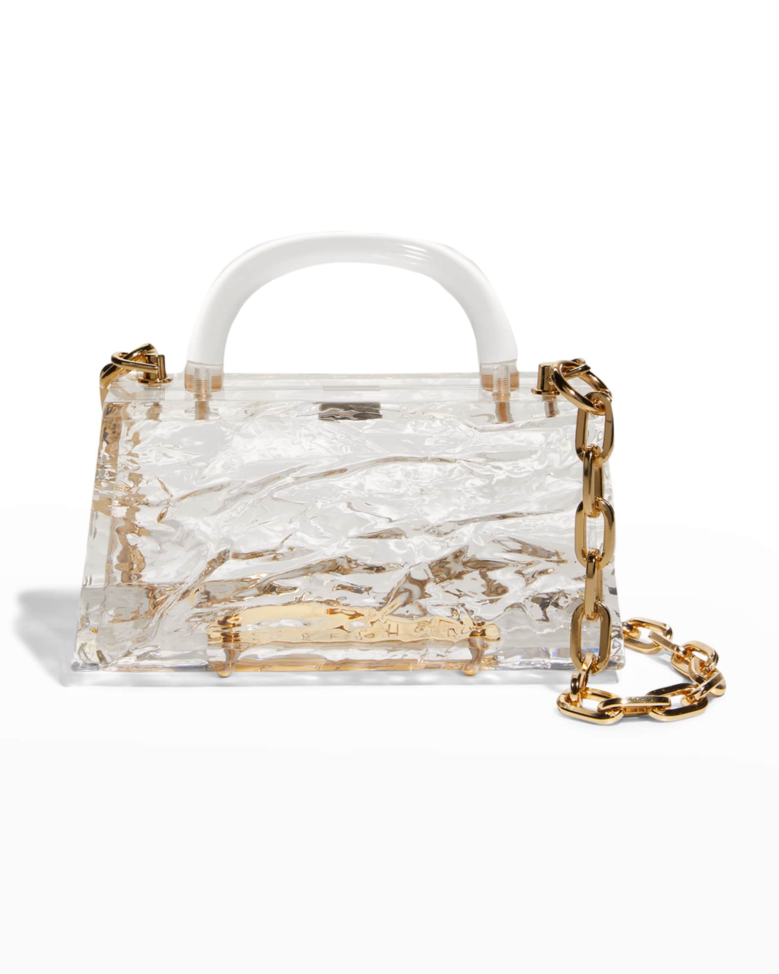 L'Afshar Eva Crushed Ice Clear Acrylic Top-Handle Bag with Chain ...