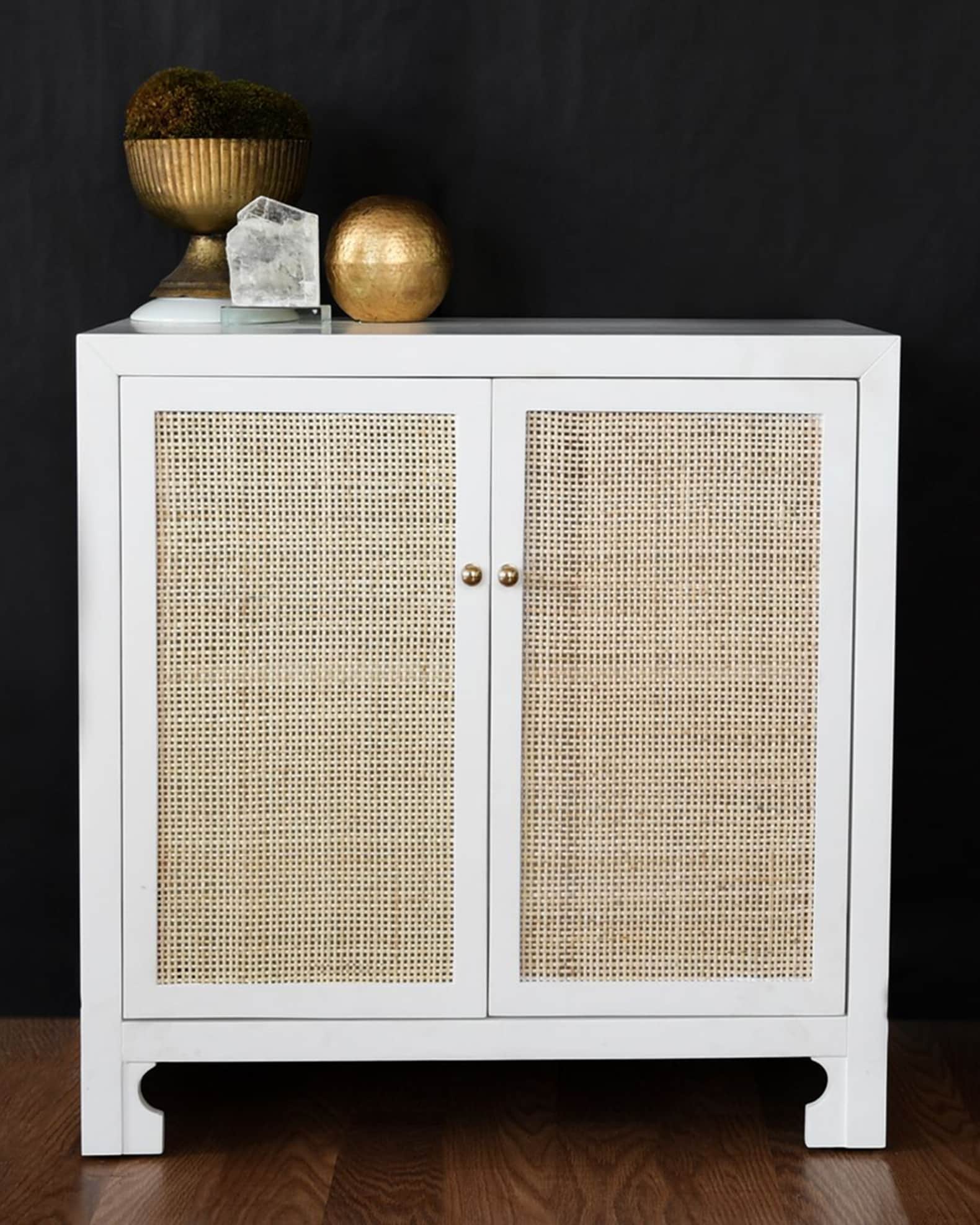 Worlds Away Quinn 2-Door Cane Cabinet | Neiman Marcus