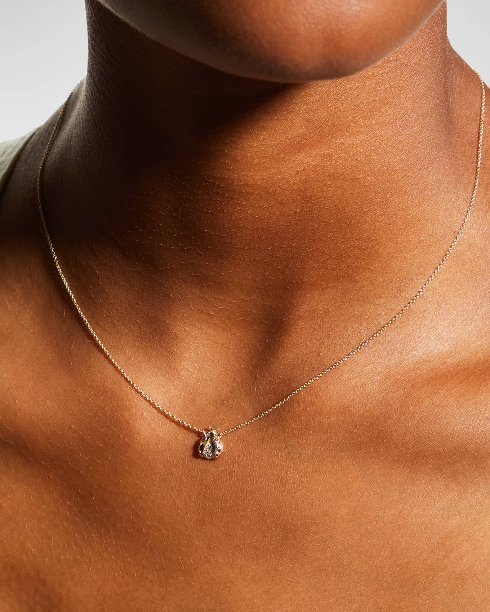Sydney Evan Small Ruby Ladybug with Open Wings Necklace | Neiman Marcus