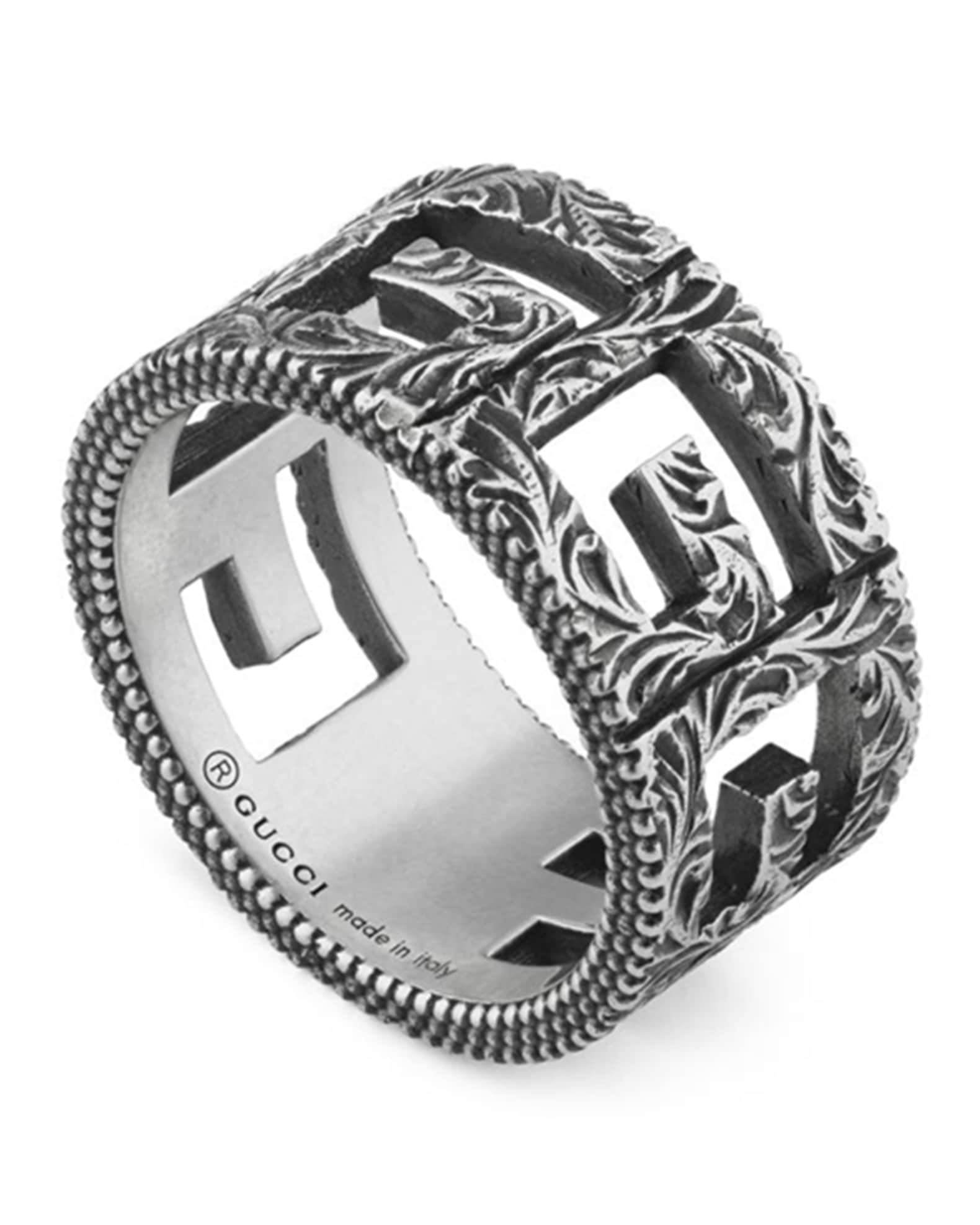 Men's Textured Square G Silver Ring, Size 9-11 | Neiman Marcus
