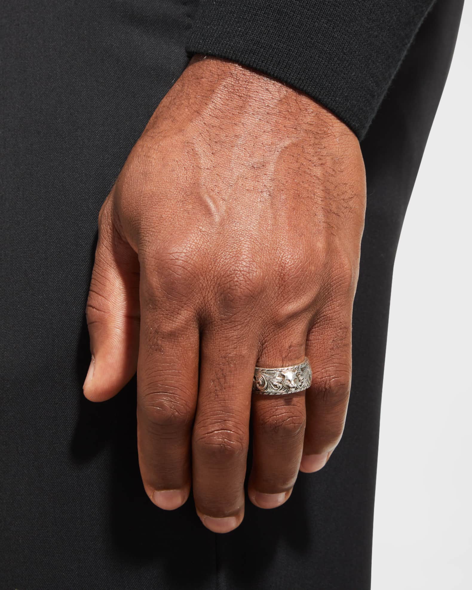 Gucci Men's Gatto Aged Sterling Silver Ring, Size 9-11 | Neiman Marcus