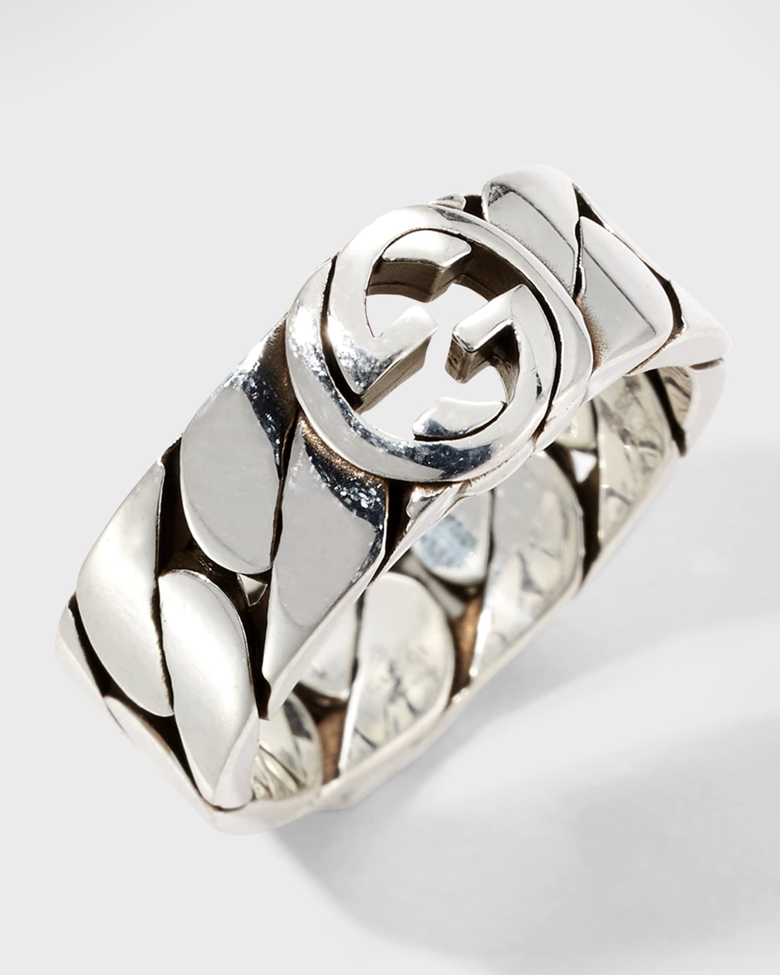 Gucci Men's Interlocking G Textured Silver Ring | Neiman Marcus