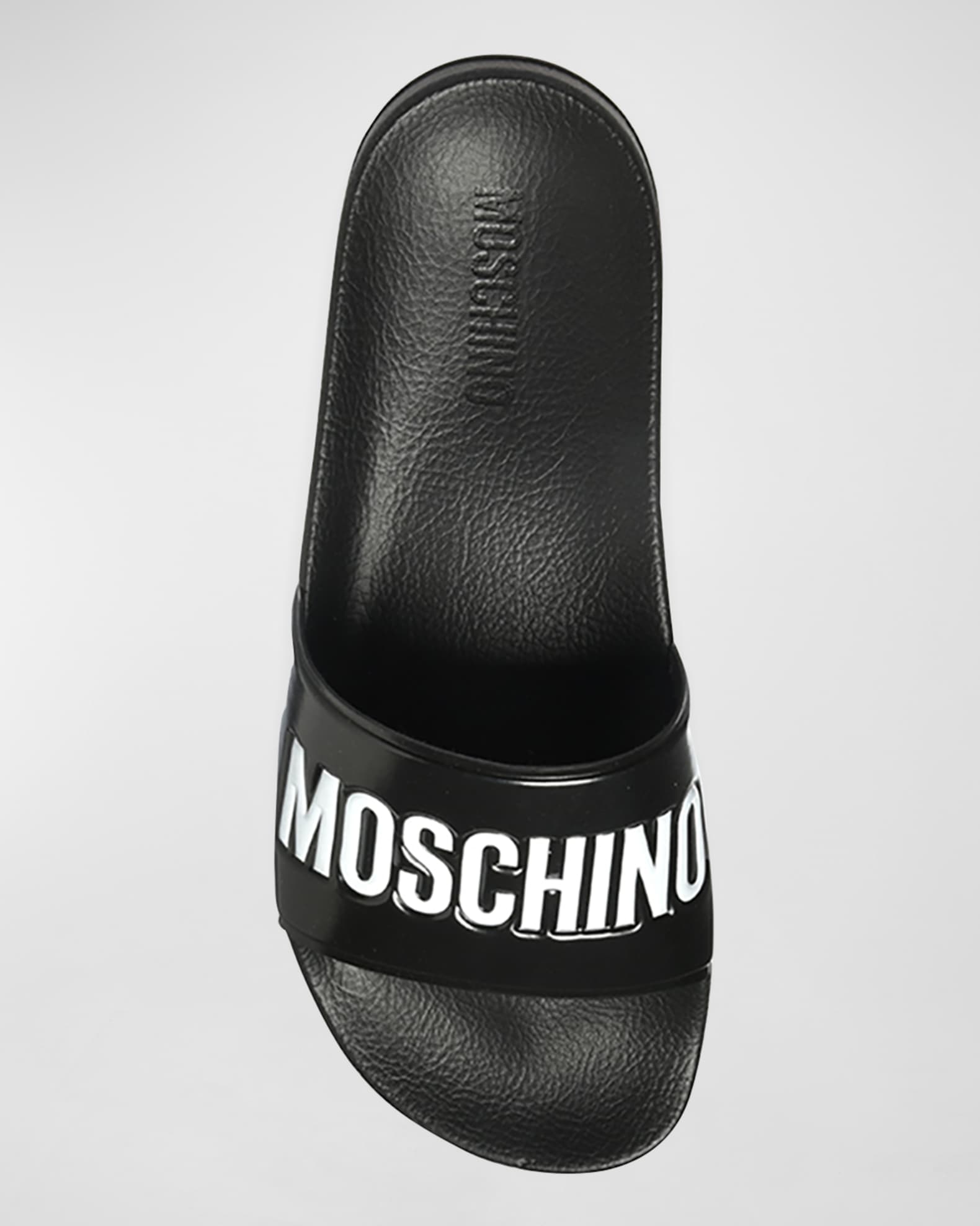 Moschino Men's Logo-Embossed Pool Slide Sandals | Neiman Marcus