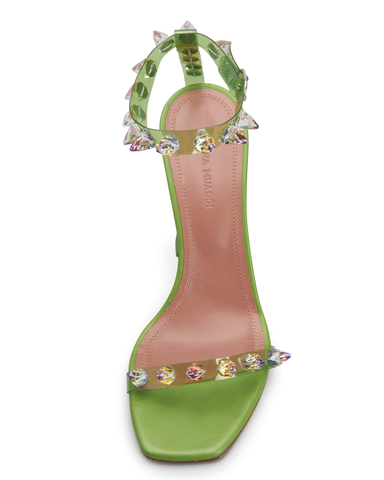 Amina Muaddi Julia Neon Crystal-Spike Clear Sandals | Neiman Marcus