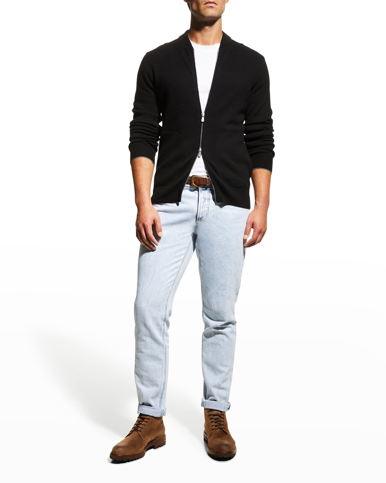 Brunello Cucinelli Men's Baseball Zip Cardigan Sweater | Neiman Marcus
