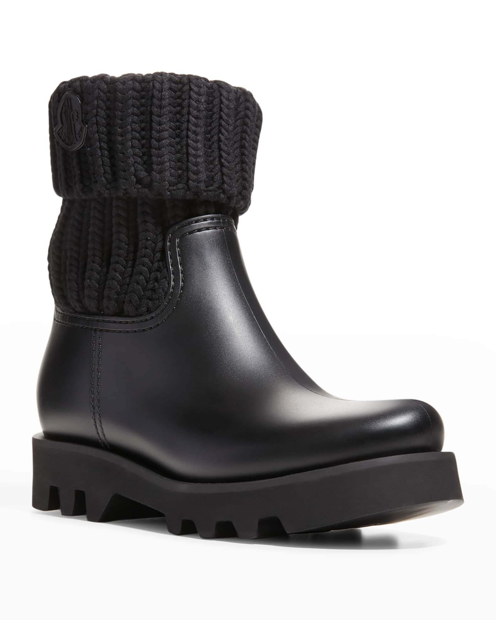 Moncler Ginette Knit Waterproof Rain Boots | Neiman Marcus