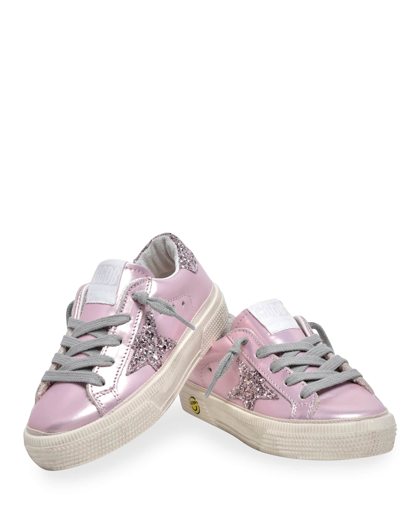 Golden Goose Girl's May Glitter Laminated Leather Low-Top Sneakers ...