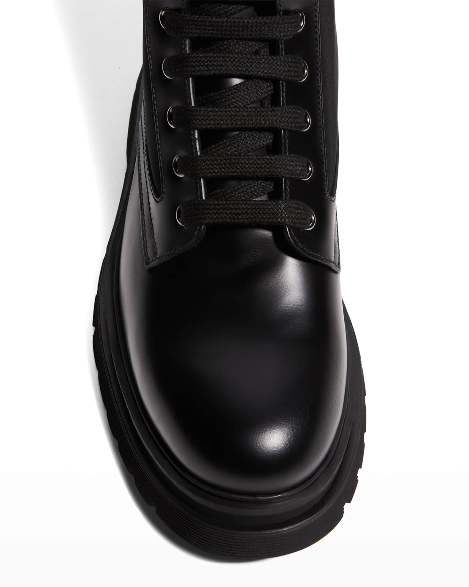 Prada Men's Re-Nylon & Leather Combat Boots | Neiman Marcus