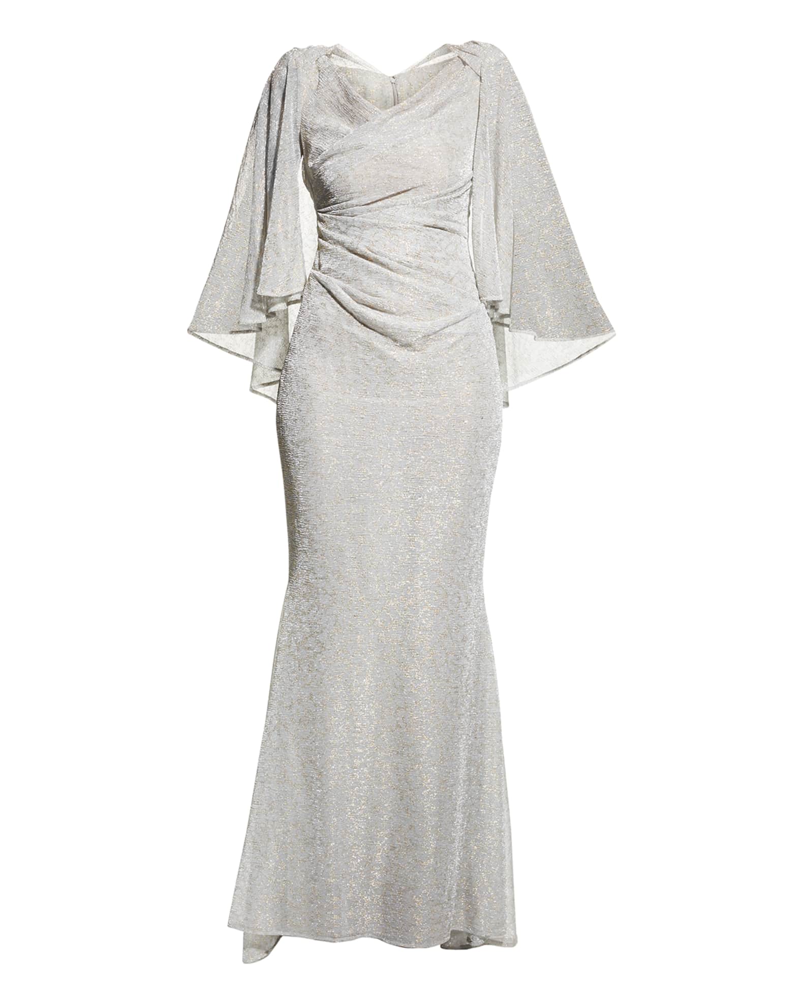 Talbot Runhof Doris Metallic Draped Cape Gown | Neiman Marcus