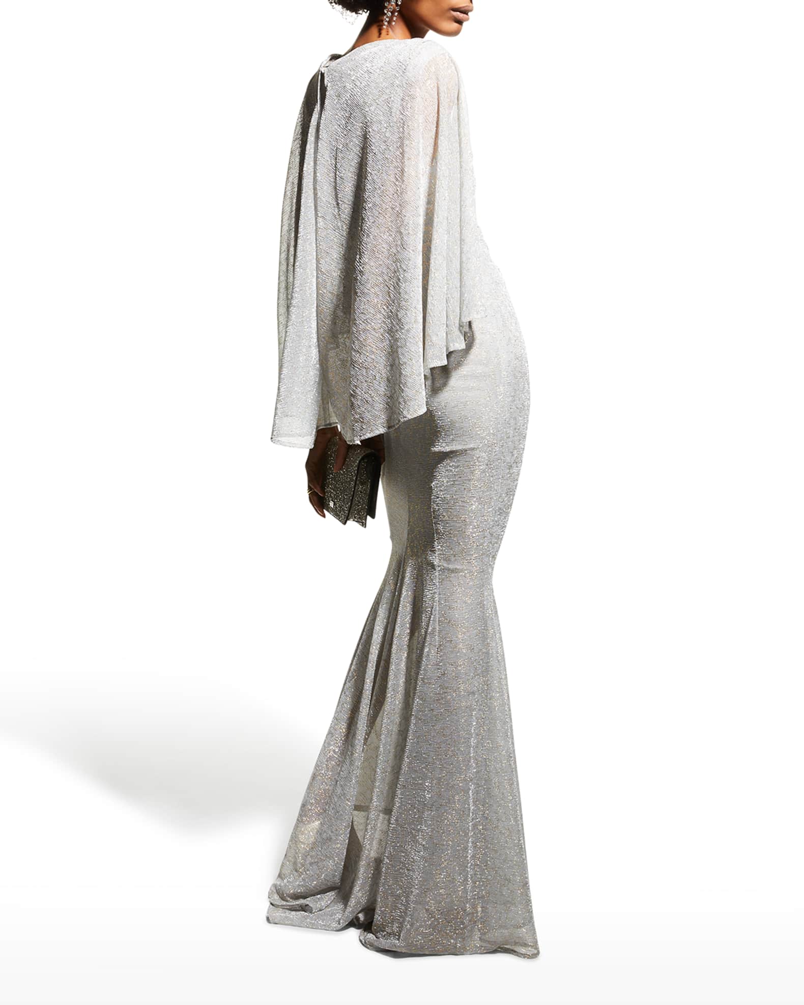 Talbot Runhof Doris Metallic Draped Cape Gown | Neiman Marcus