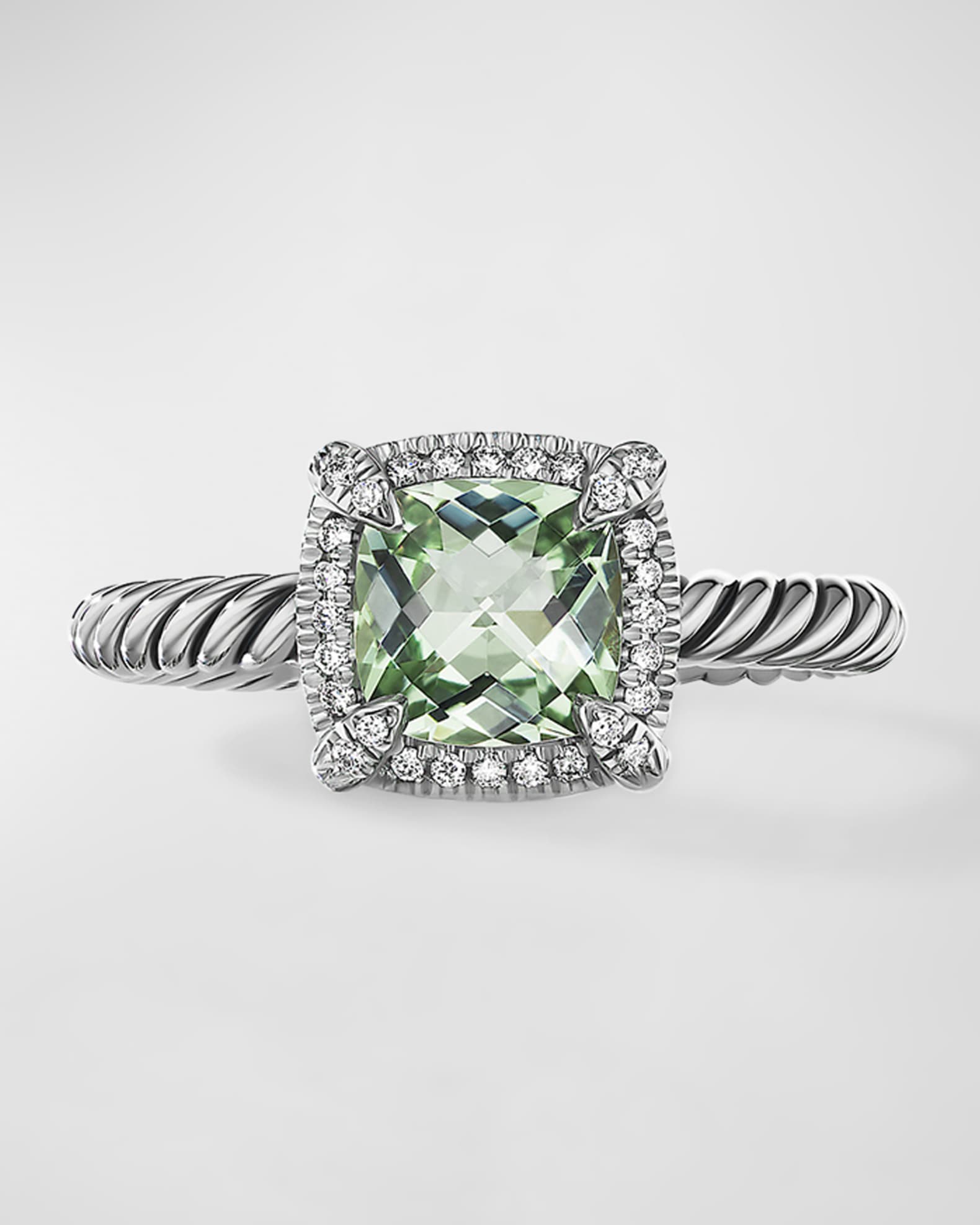 David Yurman Petite Chatelaine Pave Bezel Ring with Prasiolite and Diamonds R14202DSSAPLDI7
