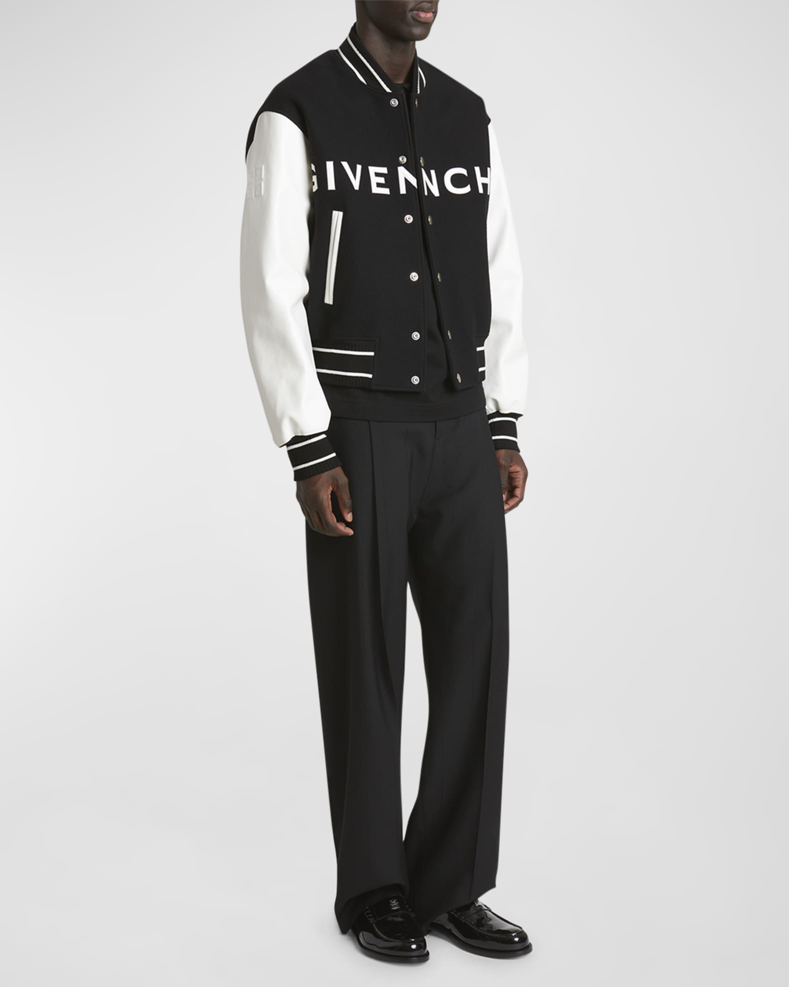 Givenchy Men's Wool-Leather Logo Varsity Jacket | Neiman Marcus
