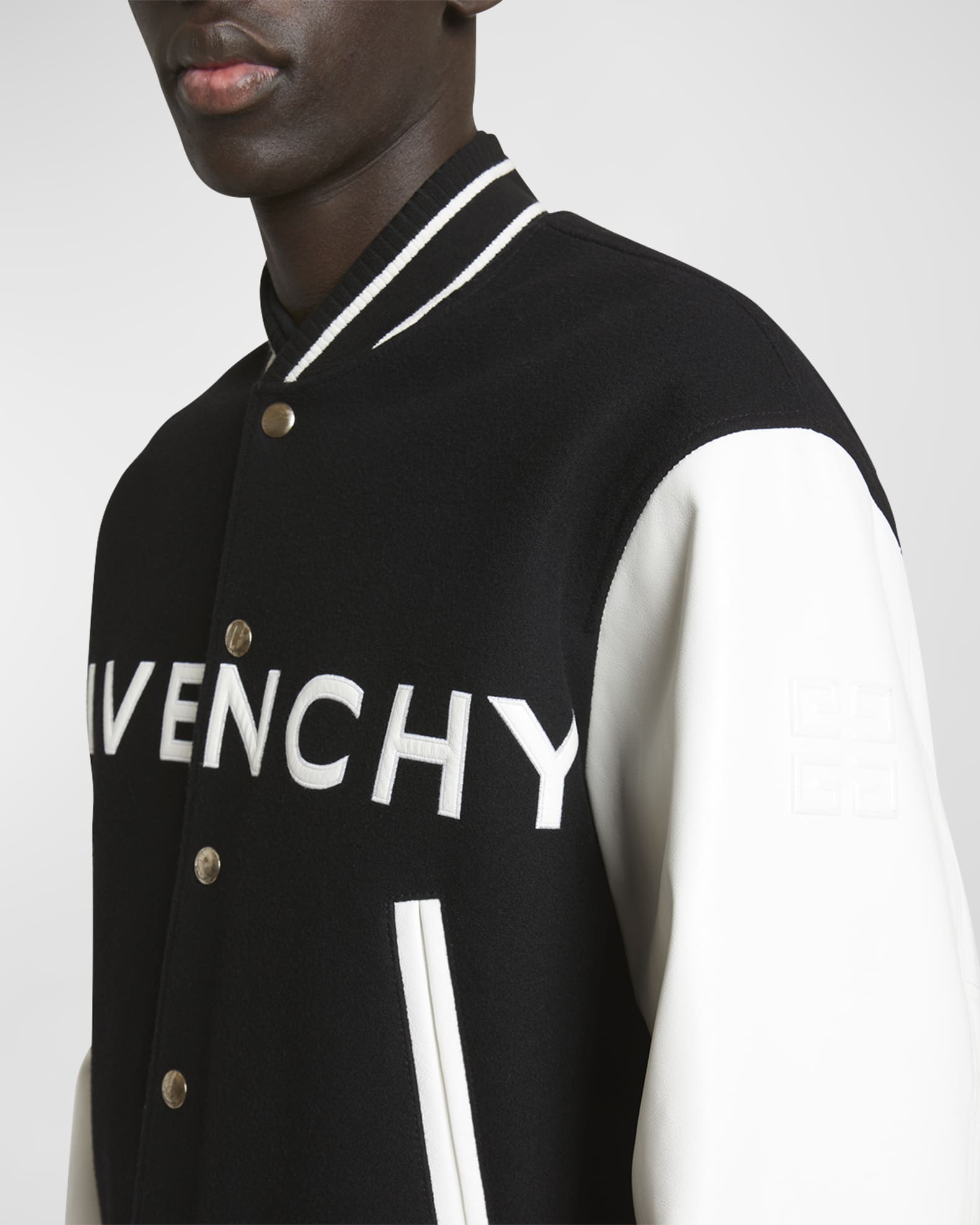 Givenchy Men's Wool-Leather Logo Varsity Jacket | Neiman Marcus