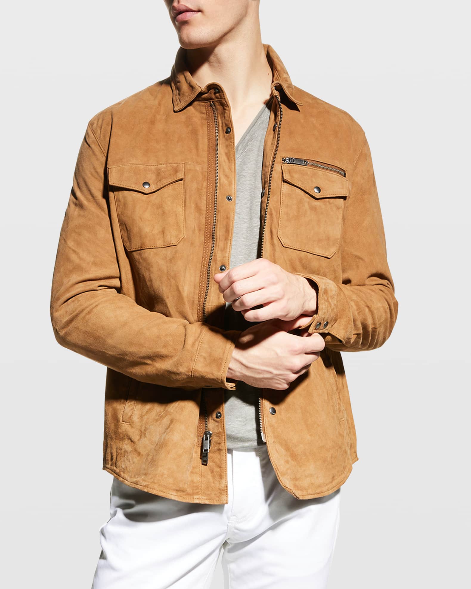 John Varvatos Men's Shilo Light Suede Jacket | Neiman Marcus