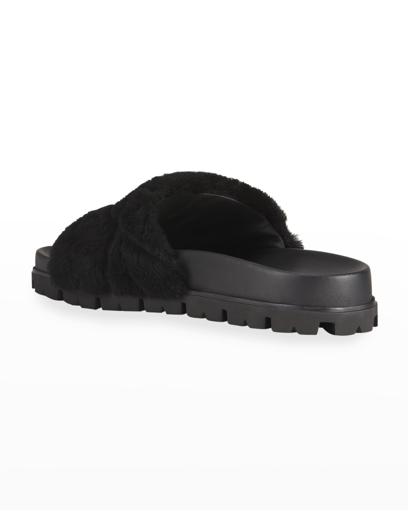 Prada Fussbet Shearling Slide Slippers | Neiman Marcus