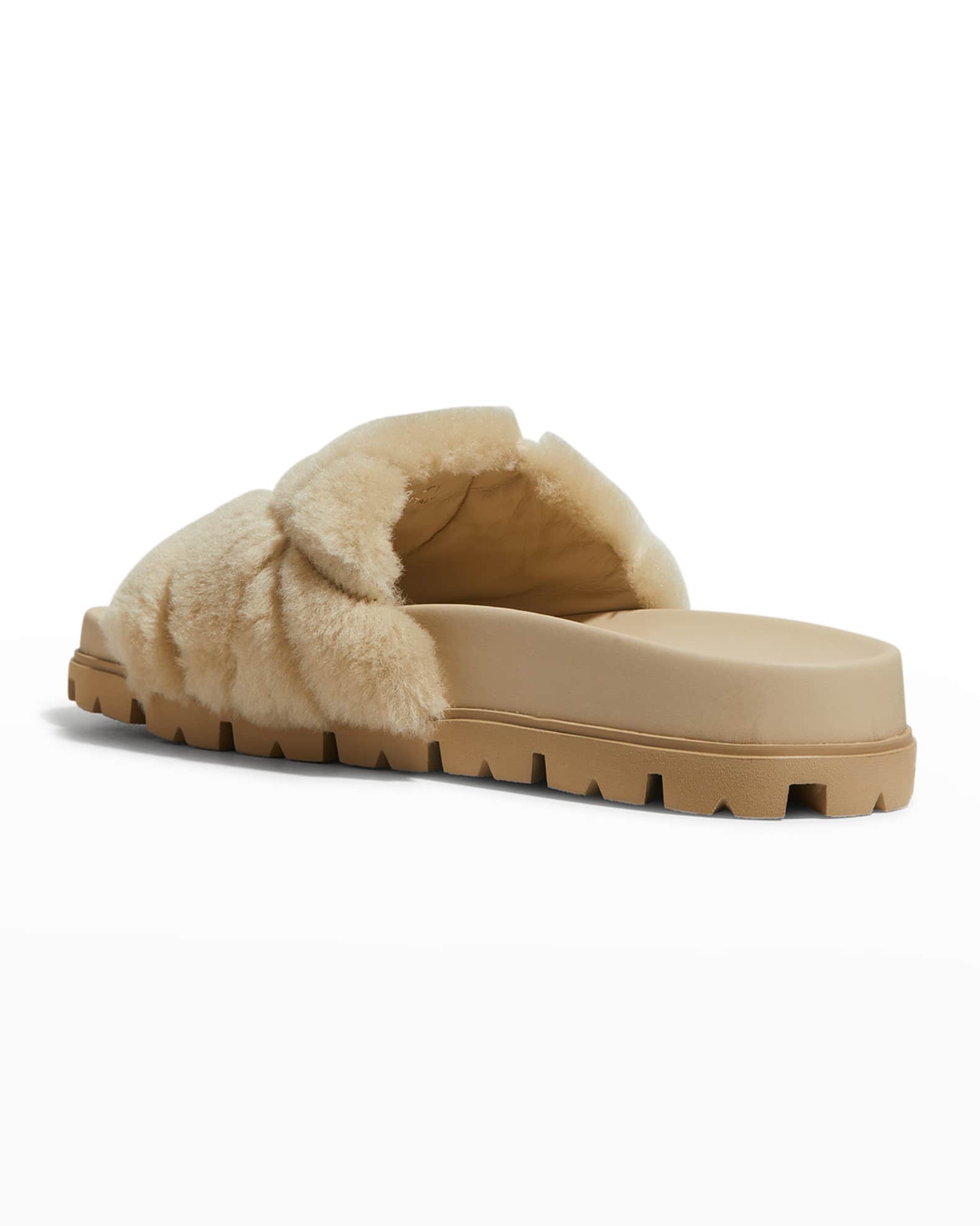Prada Fussbet Shearling Slide Slippers | Neiman Marcus