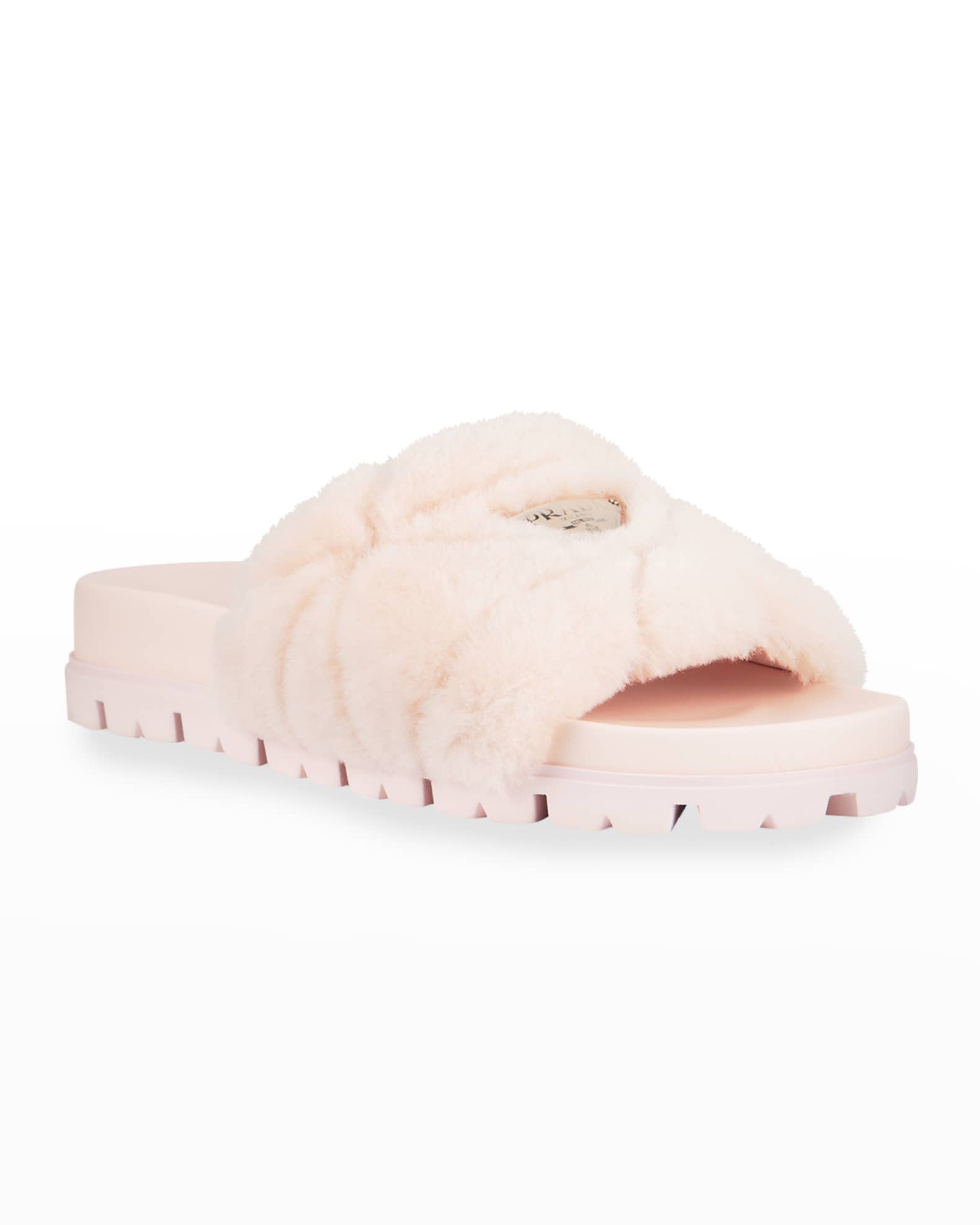 Prada Fussbet Shearling Slide Slippers | Neiman Marcus