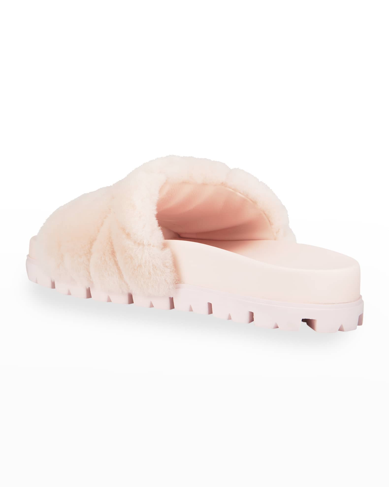 Prada Fussbet Shearling Slide Slippers | Neiman Marcus