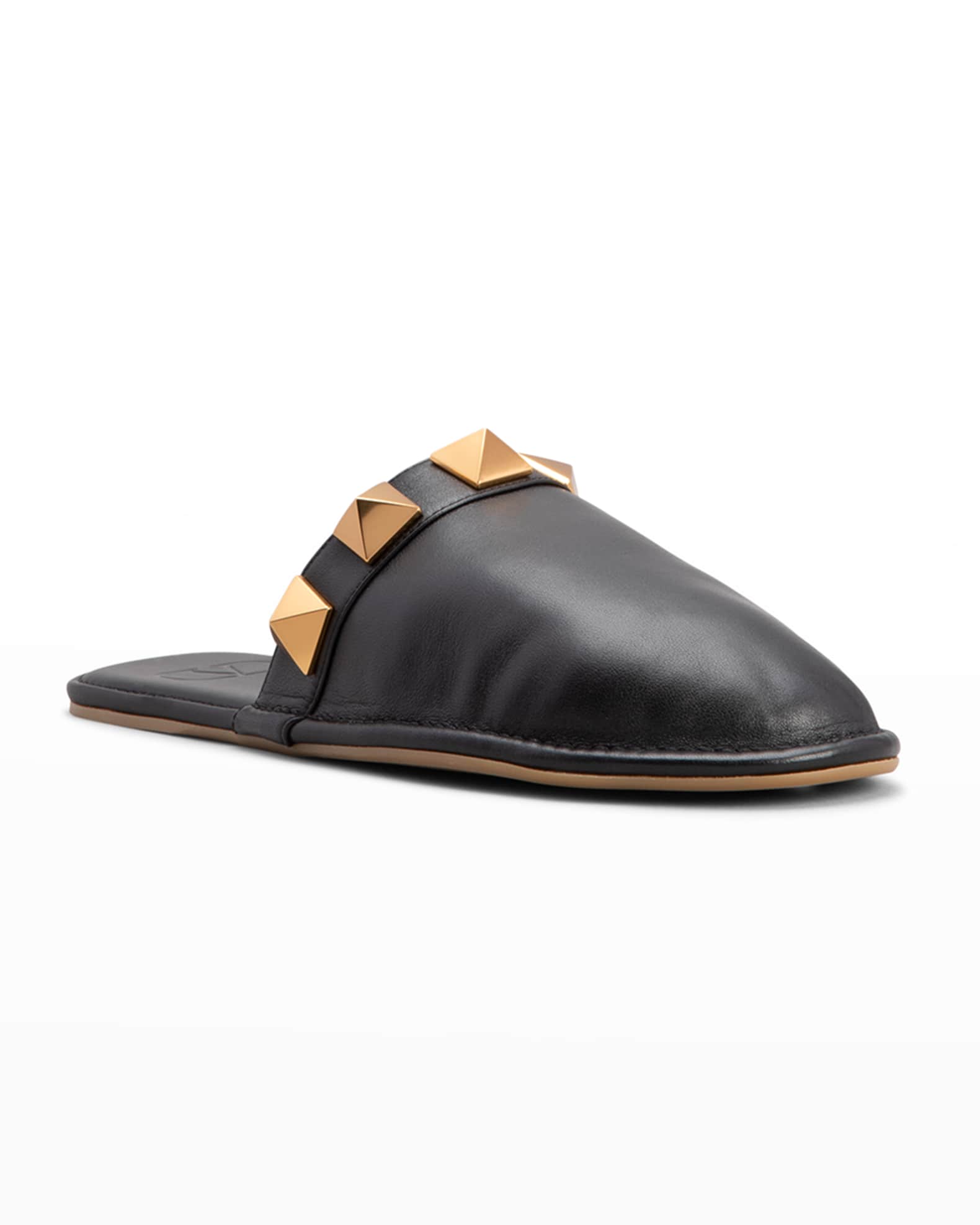 Valentino Garavani Roman Stud Leather Mule Slippers | Neiman Marcus