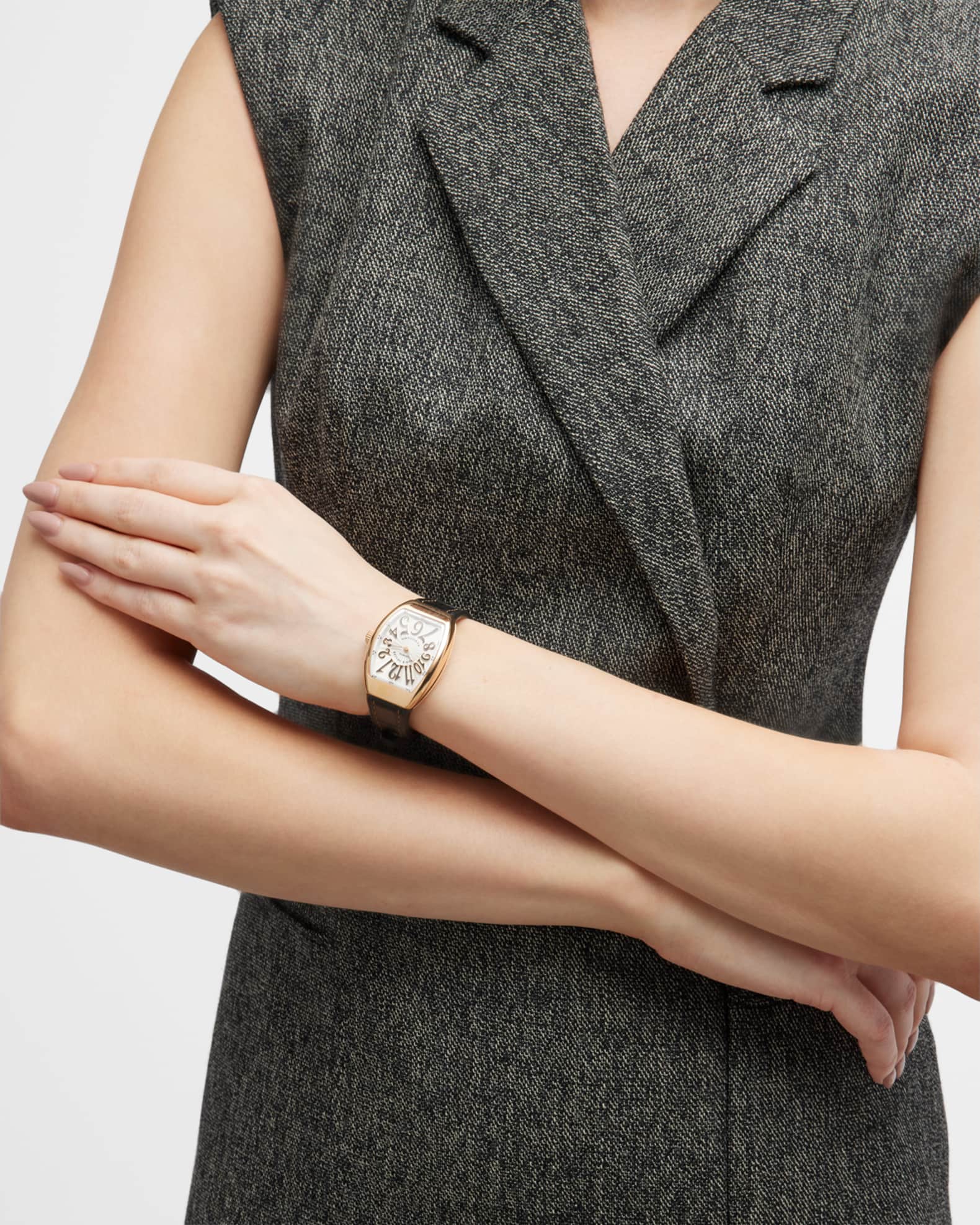 Franck Muller 18K Rose Gold Lady Vanguard Watch with Black Strap ...