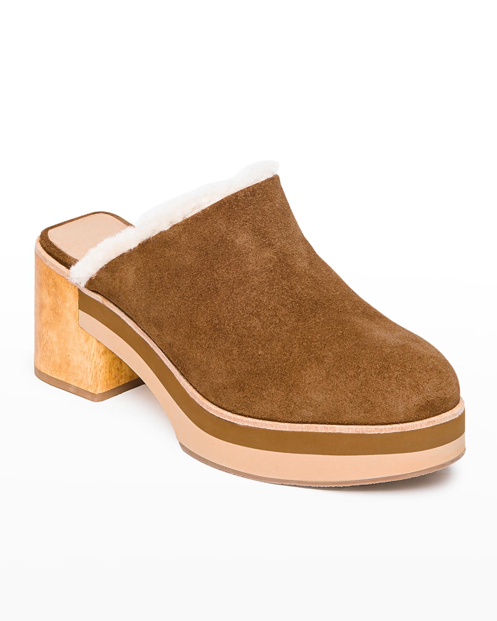 Bernardo Sky Suede Shearling Clog Mules | Neiman Marcus