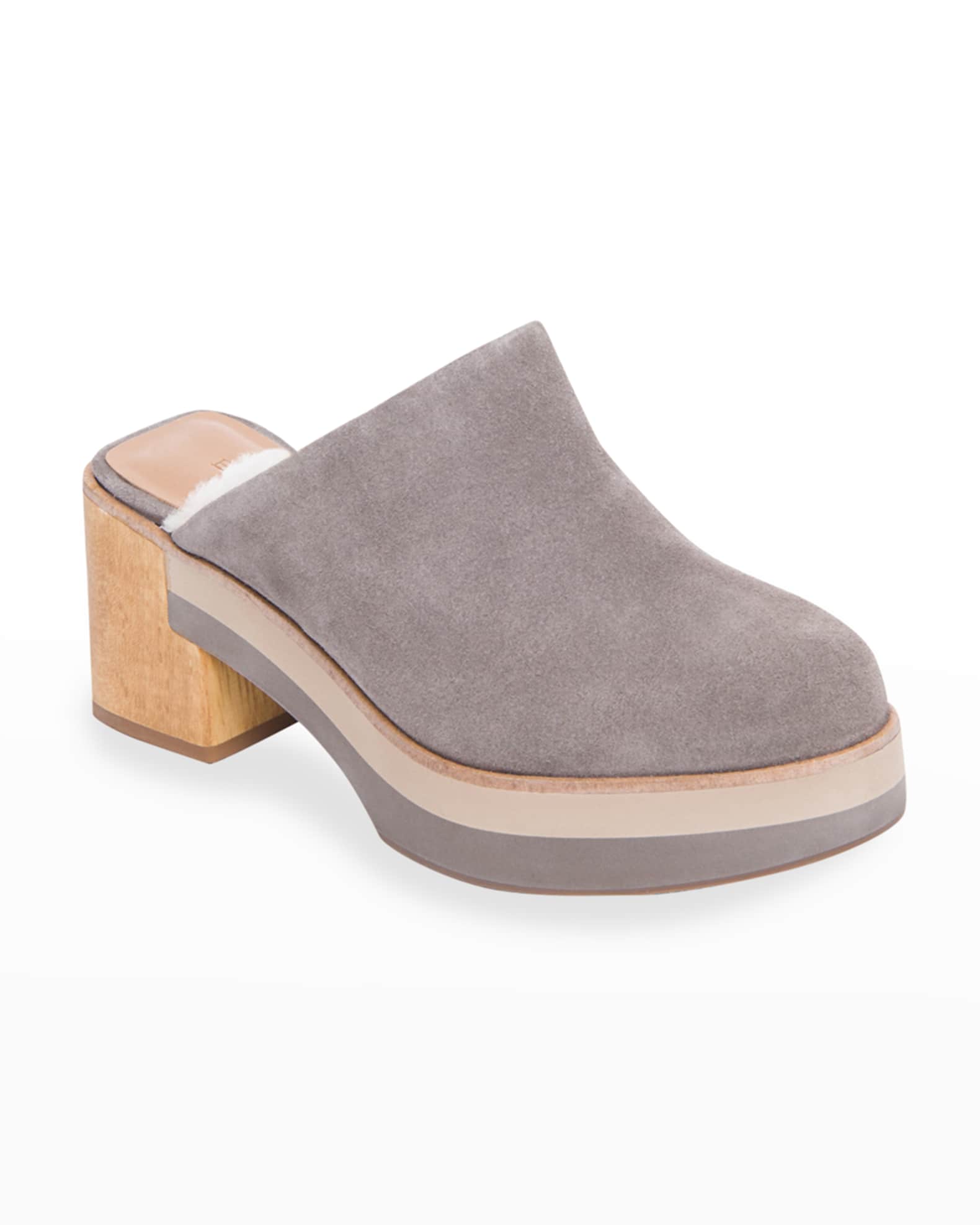 Bernardo Sky Suede Shearling Clog Mules | Neiman Marcus