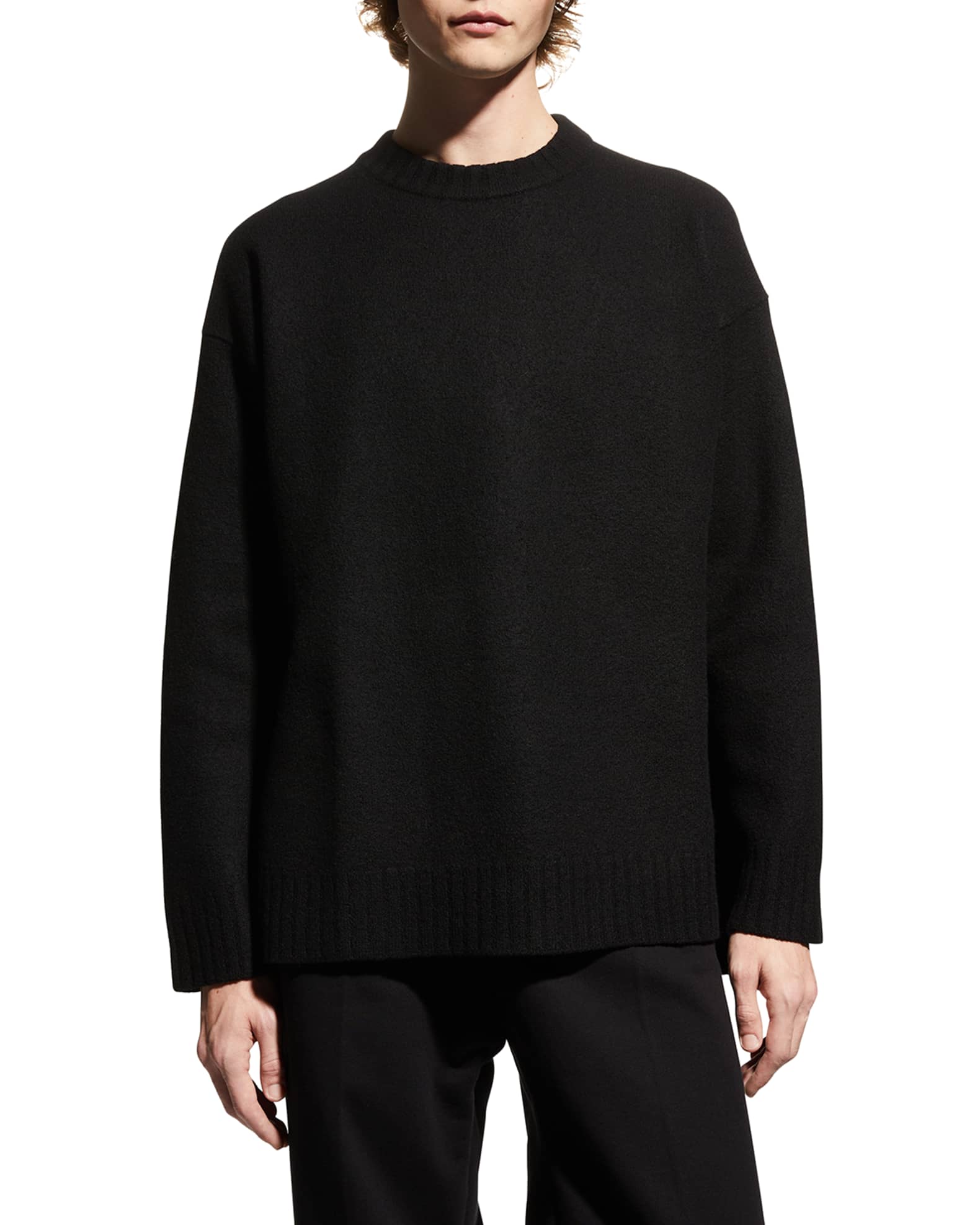Jil Sander Men's Boiled Wool High-Low Crew-Neck Sweater | Neiman Marcus