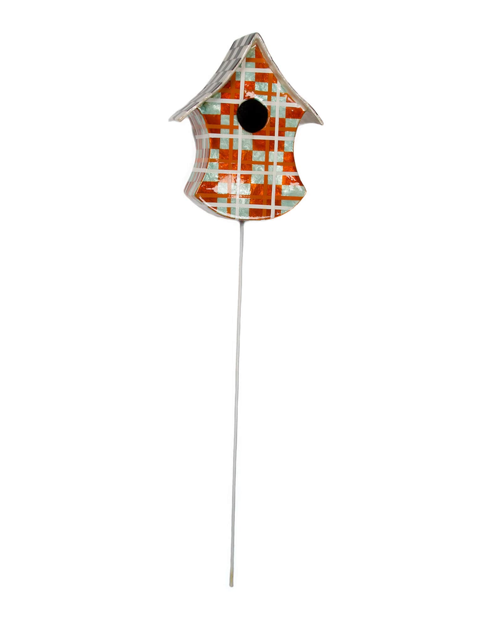 MacKenzie-Childs Orange Plaid Capiz Birdhouse Pick | Neiman Marcus