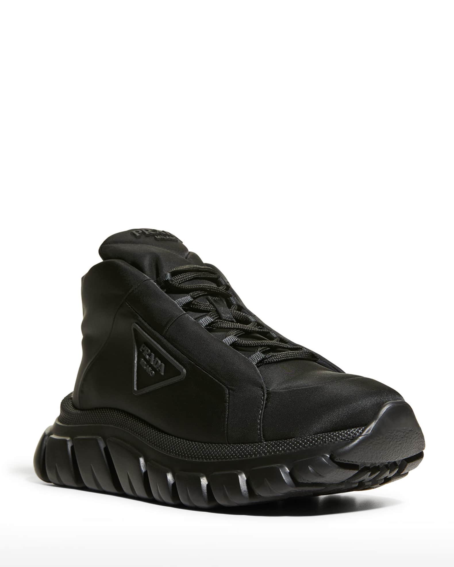 Prada Nylon Lace-Up Fashion Mid-Top Sneakers | Neiman Marcus