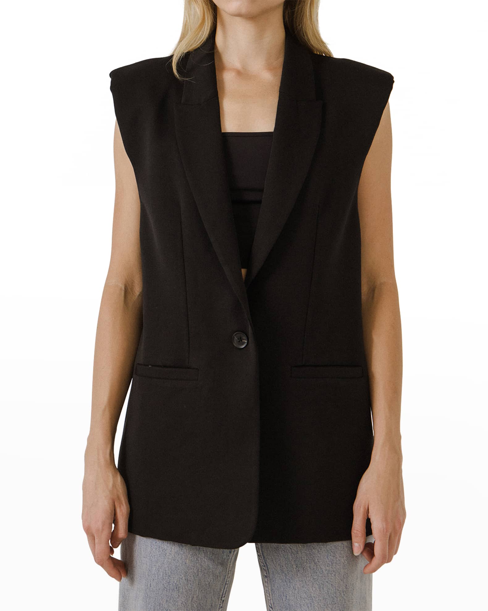 Endless Rose Padded-Shoulder Button-Front Vest | Neiman Marcus