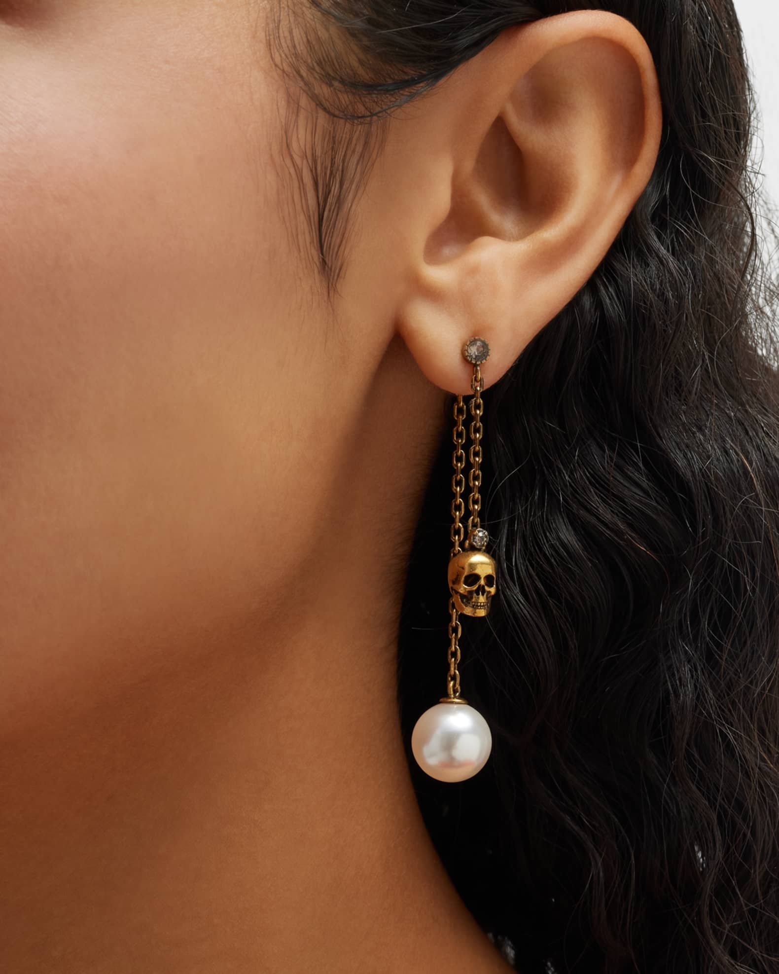 Alexander McQueen Pearly Skull Dangle Earrings | Neiman Marcus